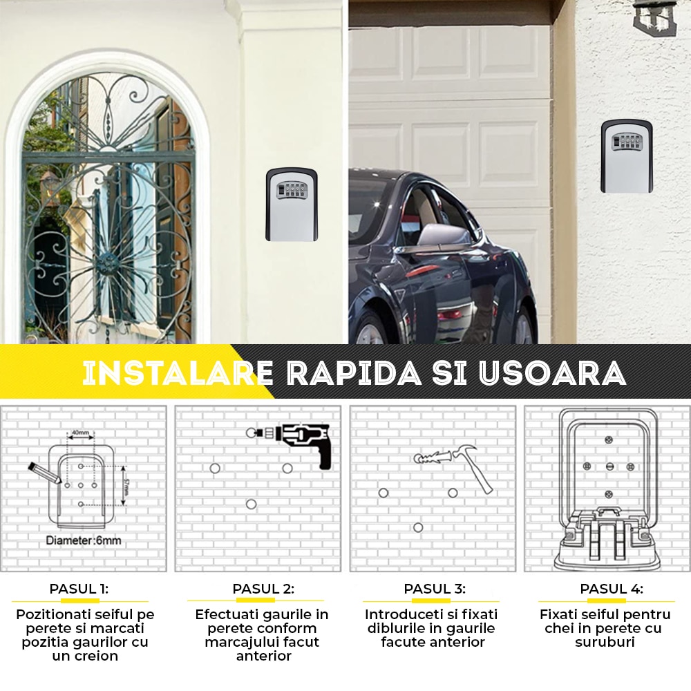 Set 4 cutii cu cifru pentru depozitare chei Echo Soul®, montare pe ...