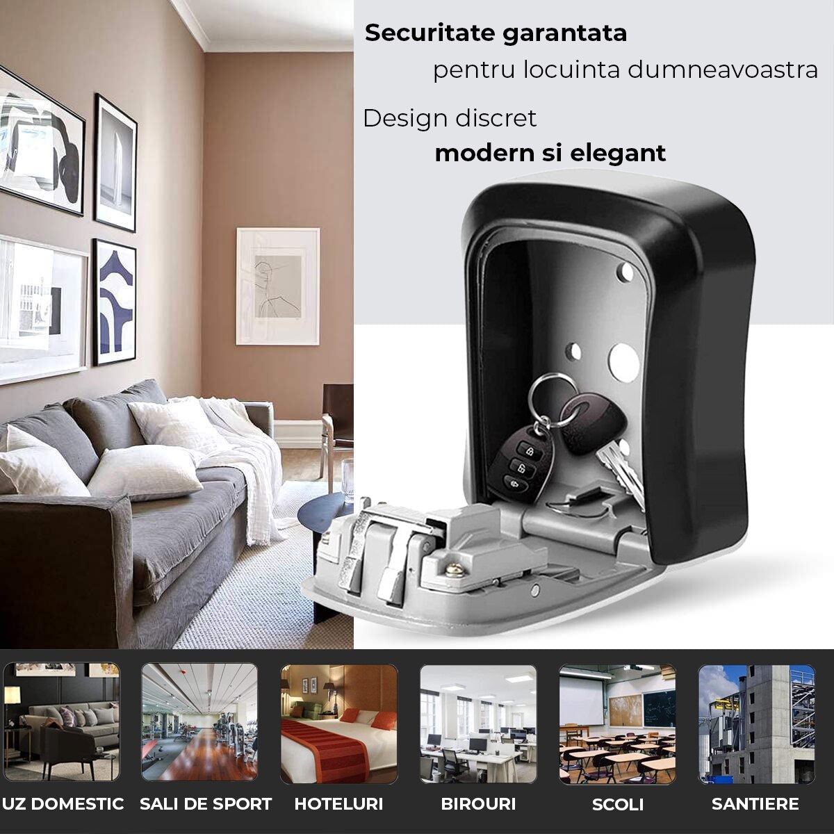 Set 2 cutii cu cifru pentru depozitare chei, montare pe perete, 115 X ...