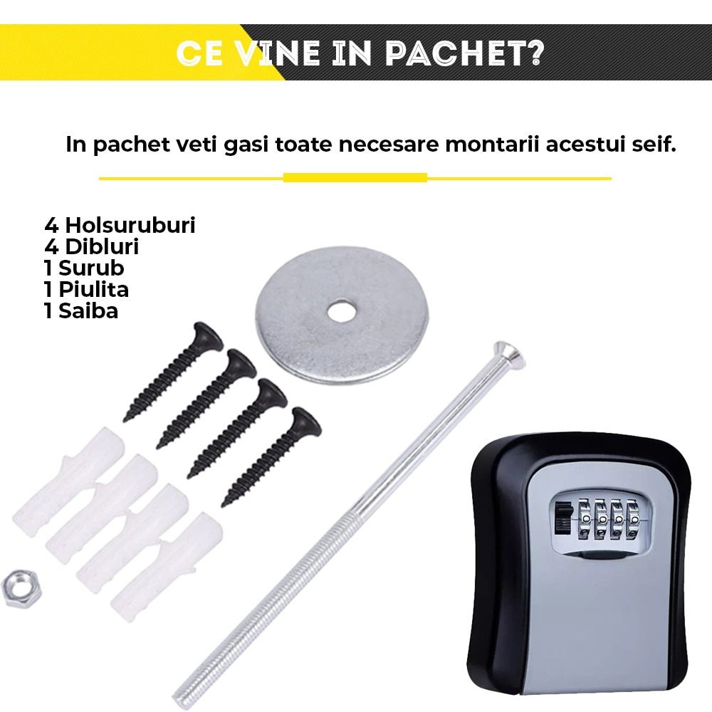 Set 2 cutii cu cifru pentru depozitare chei, montare pe perete, 115 X ...