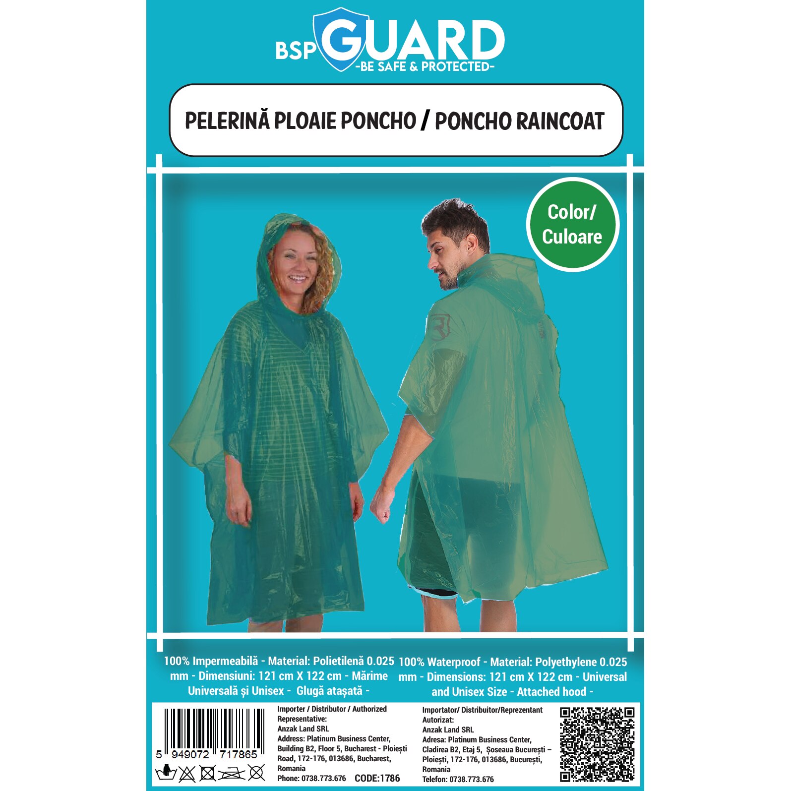 Pelerina de Ploaie, BSP Guard, Model Poncho, Verde, Universal - eMAG.ro