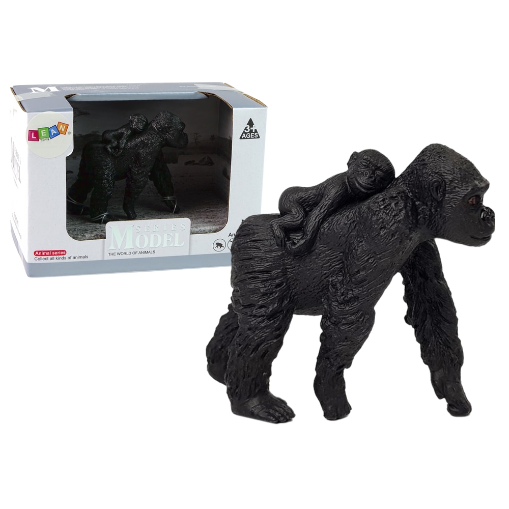 Figurina Gorila cu pui, Lean Toys, Plastic, 3ani+, Negru - eMAG.ro