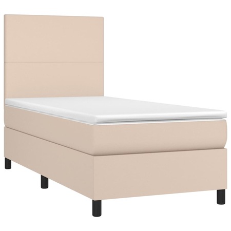 Pat box spring cu saltea vidaXL, cappuccino, 80x200 cm, piele ecologica ...
