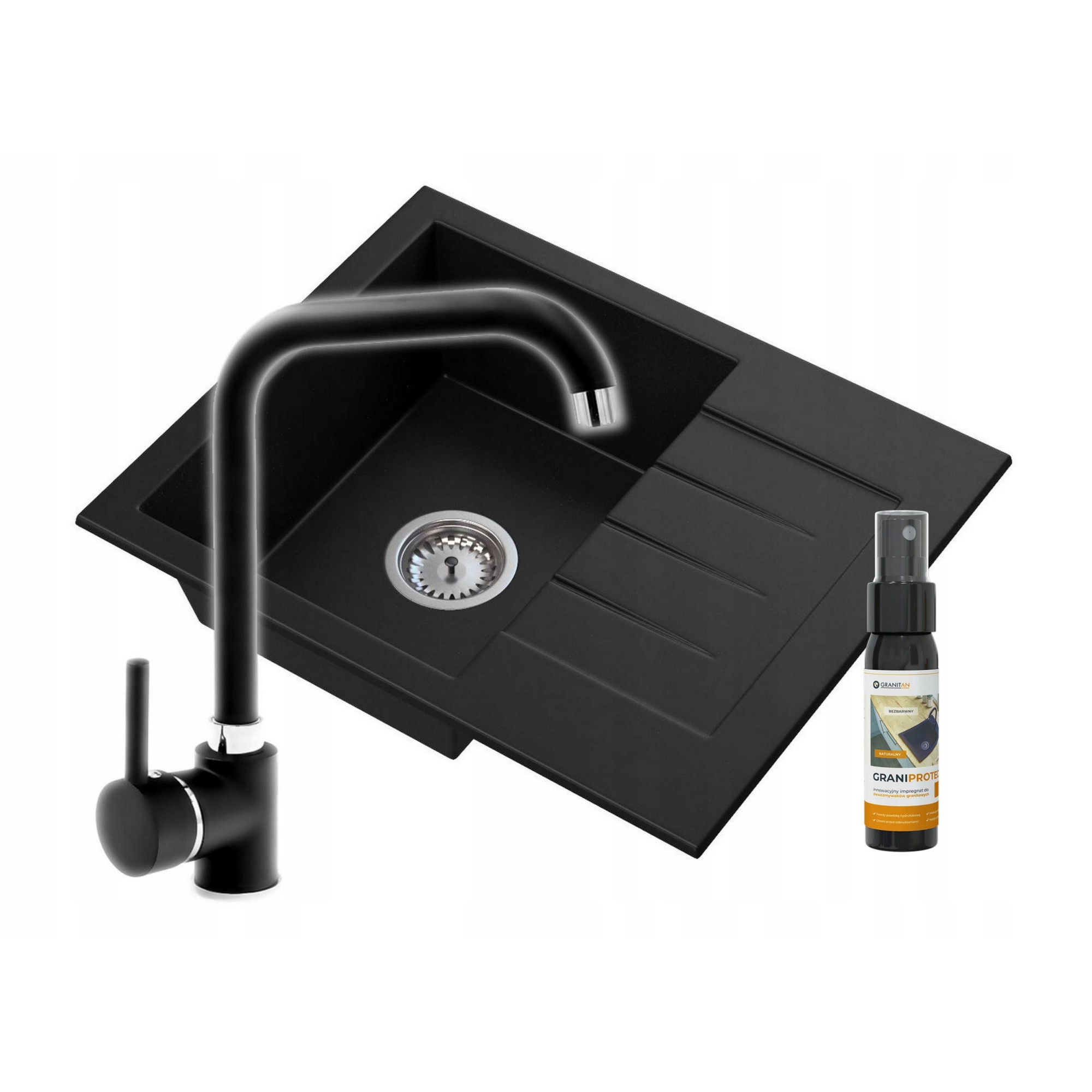 Set chiuveta bucatarie Milano + baterie + sifon, Granitan, Granit, 574 ...