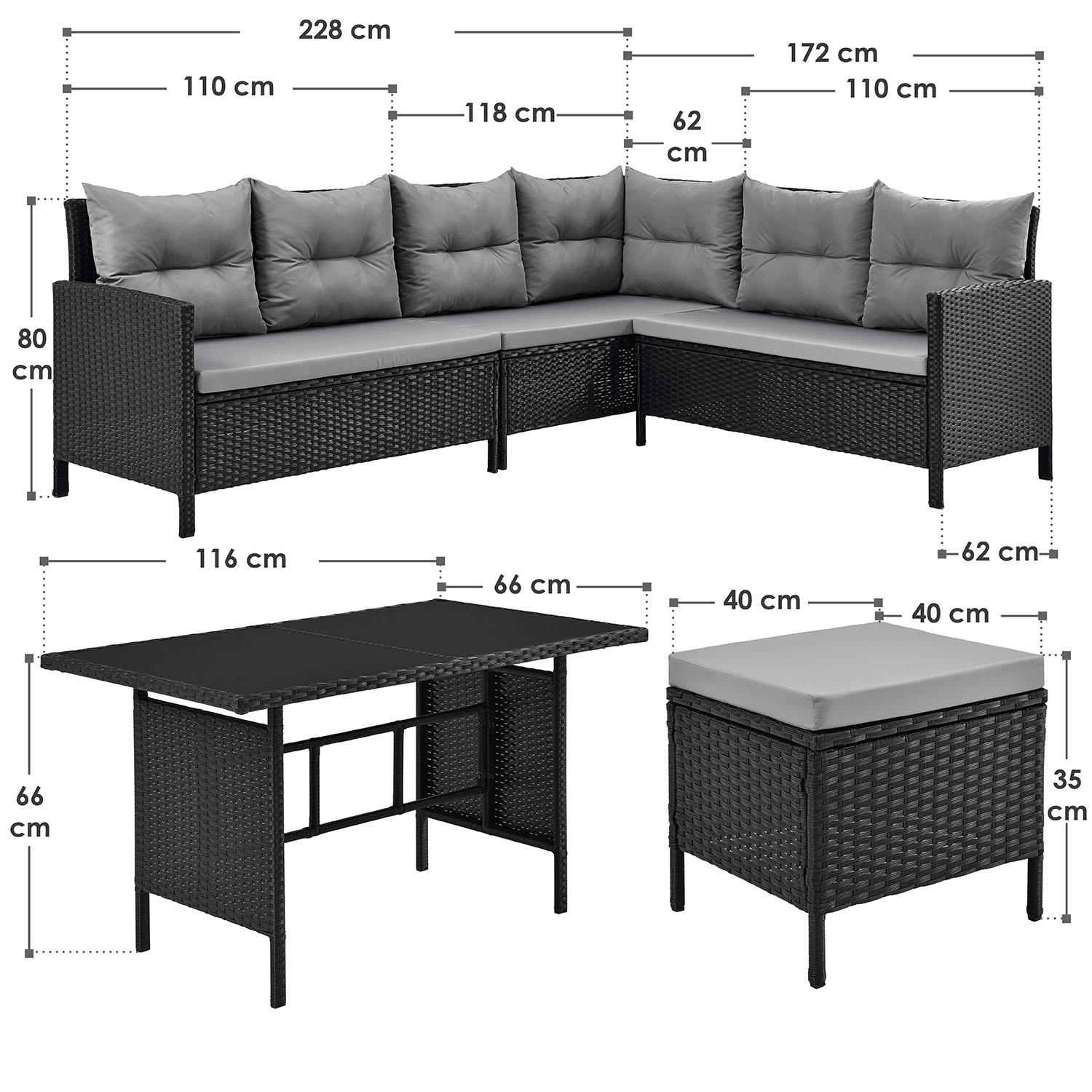 Set mobilier pentru gradina, Juskys, Ratan, Negru/Gri - eMAG.ro