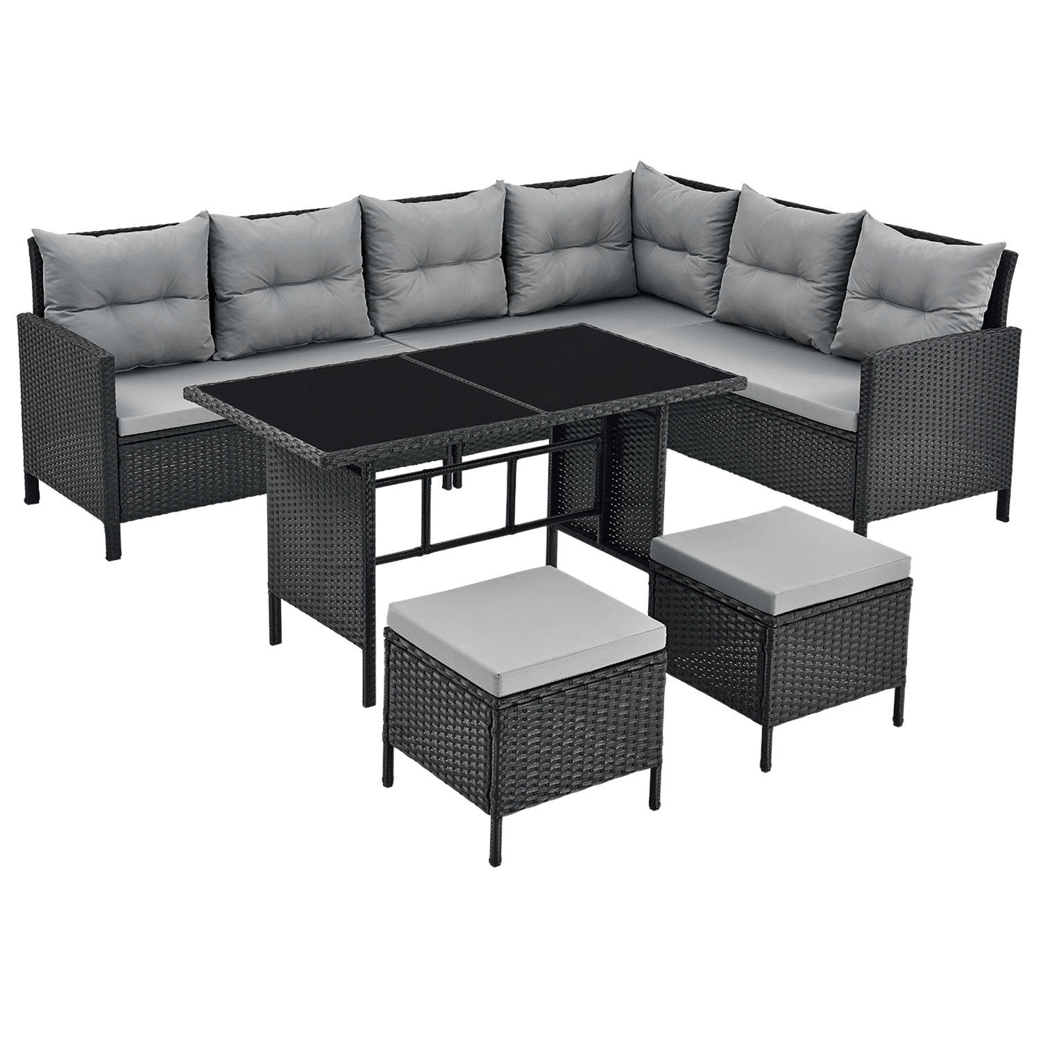Set mobilier pentru gradina, Juskys, Ratan, Negru/Gri - eMAG.ro