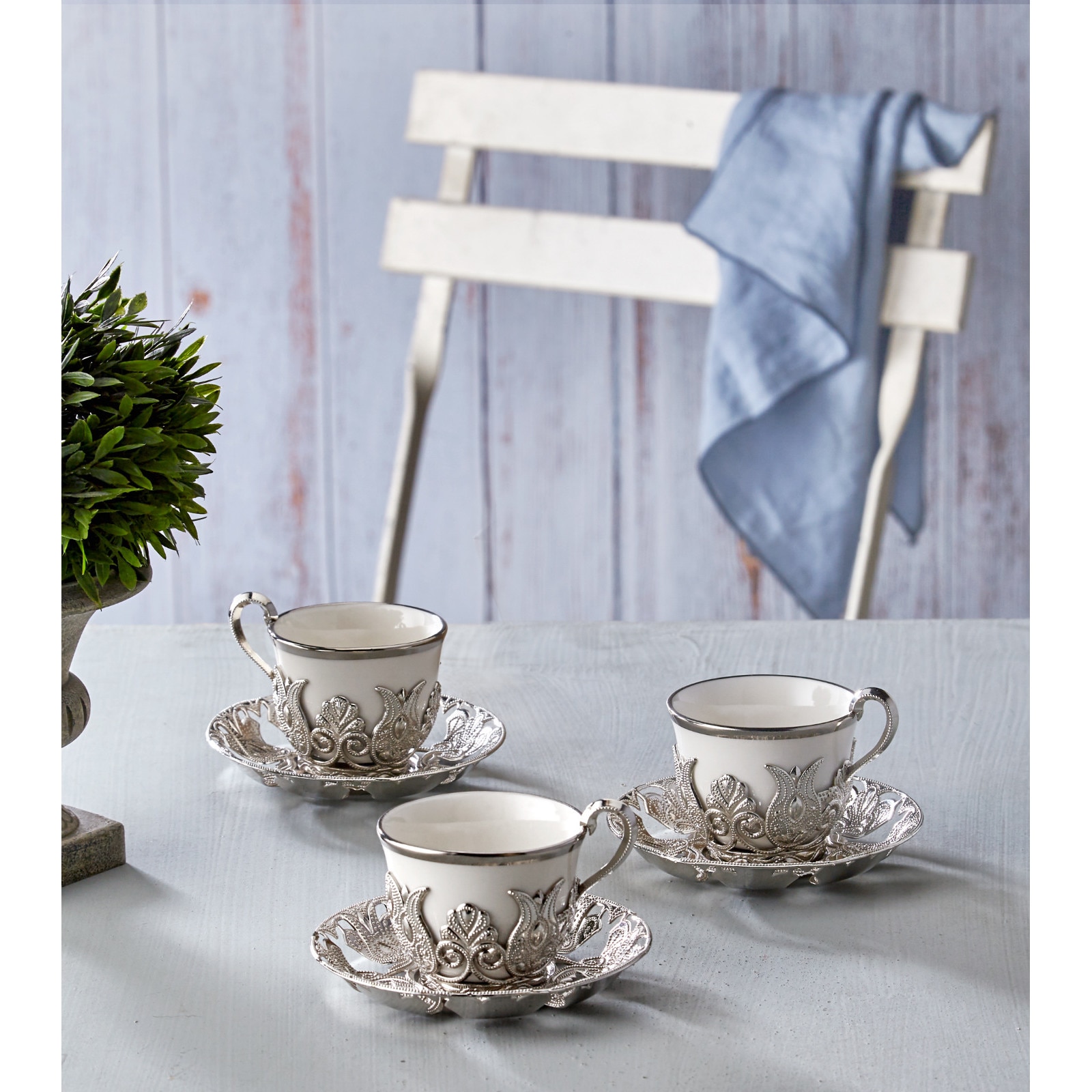 Set cafea 6 persoane stil oriental, AYVALI model Lina, 12 piese, Zamac ...