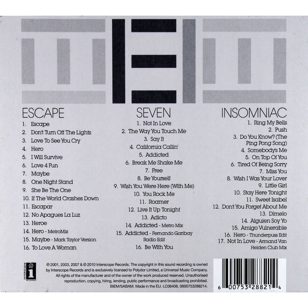 Enrique Iglesias - Escape/Seven/Insomniac, Boxset, 3cd - eMAG.ro