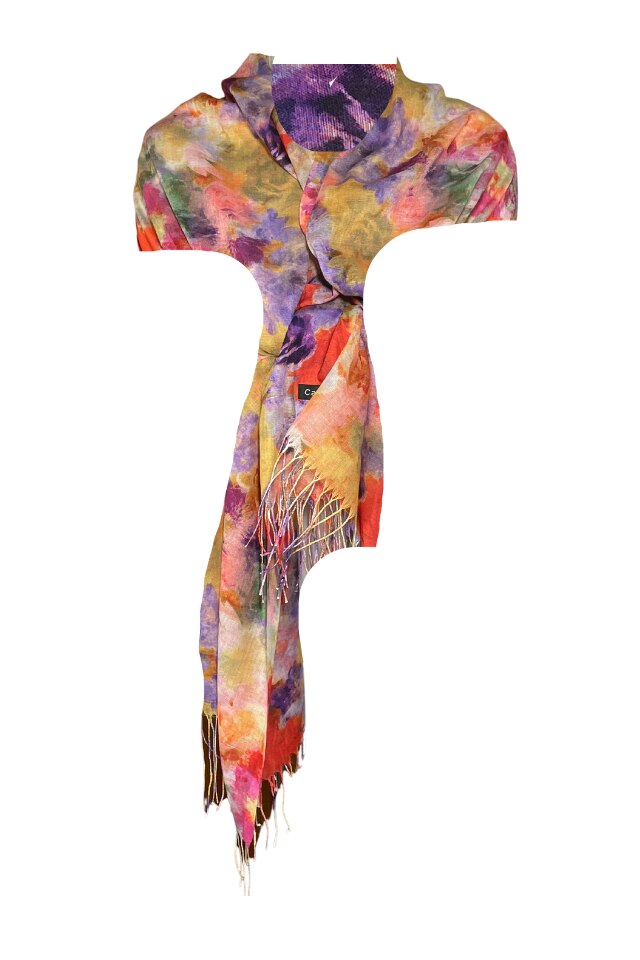 Esarfa casmir dama F, Dacali, mov/galben, 185 x 75 cm - eMAG.ro