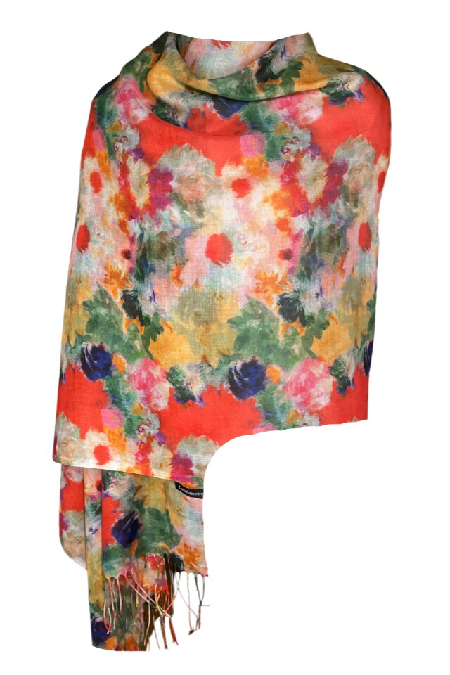 Esarfa casmir dama F, Dacali, verde/rosu, 185 x 75 cm - eMAG.ro