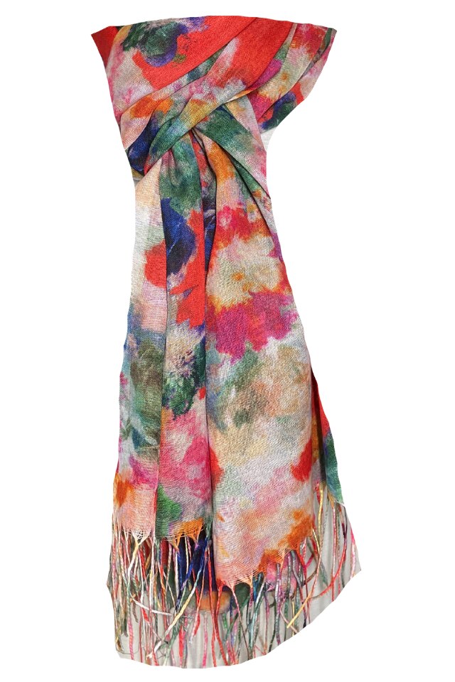 Esarfa casmir dama F, Dacali, verde/rosu, 185 x 75 cm - eMAG.ro