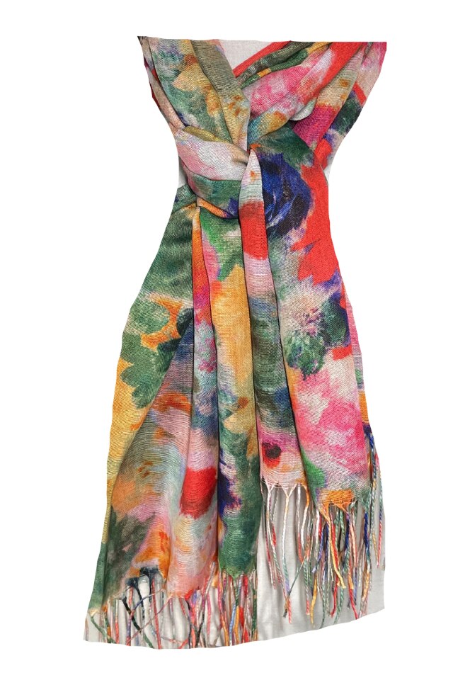 Esarfa casmir dama F, Dacali, verde/rosu, 185 x 75 cm - eMAG.ro