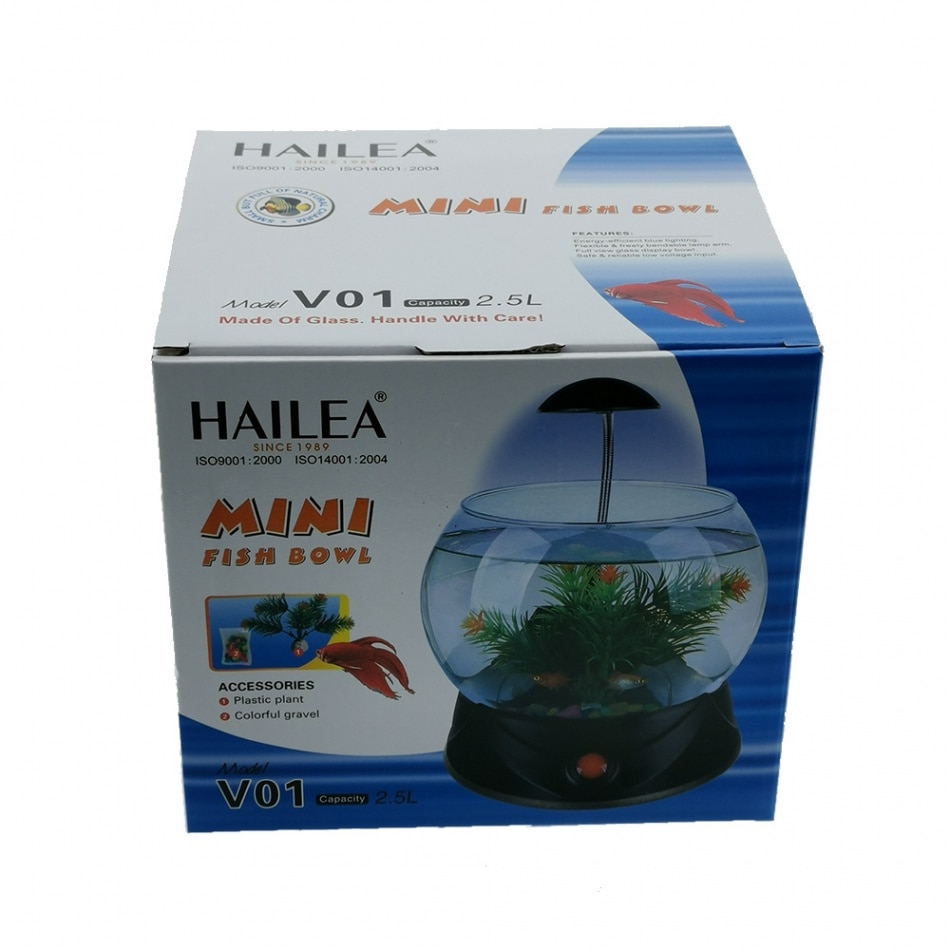 Acvariu bol cu LED, Hailea V01 Argintiu 2.5 l - eMAG.ro