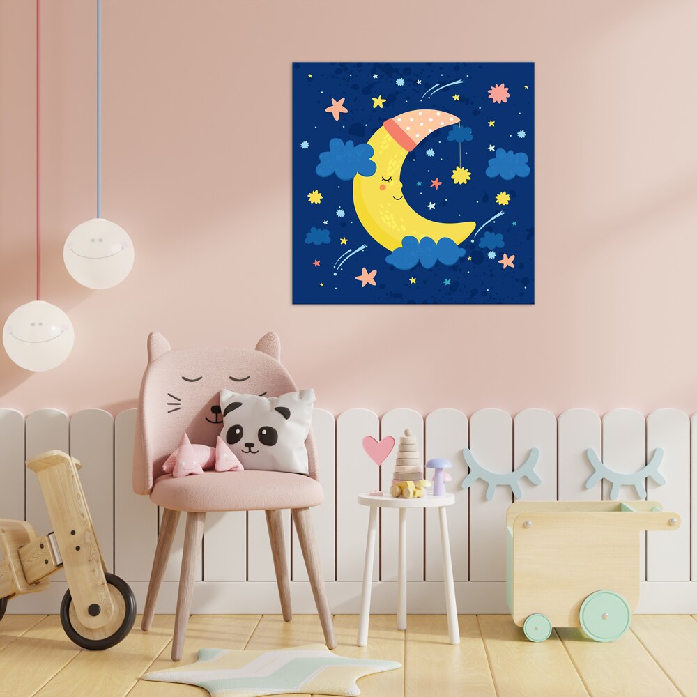 Tablou camera copilului, Panza, Luna, 125x125cm, Multicolor - eMAG.ro