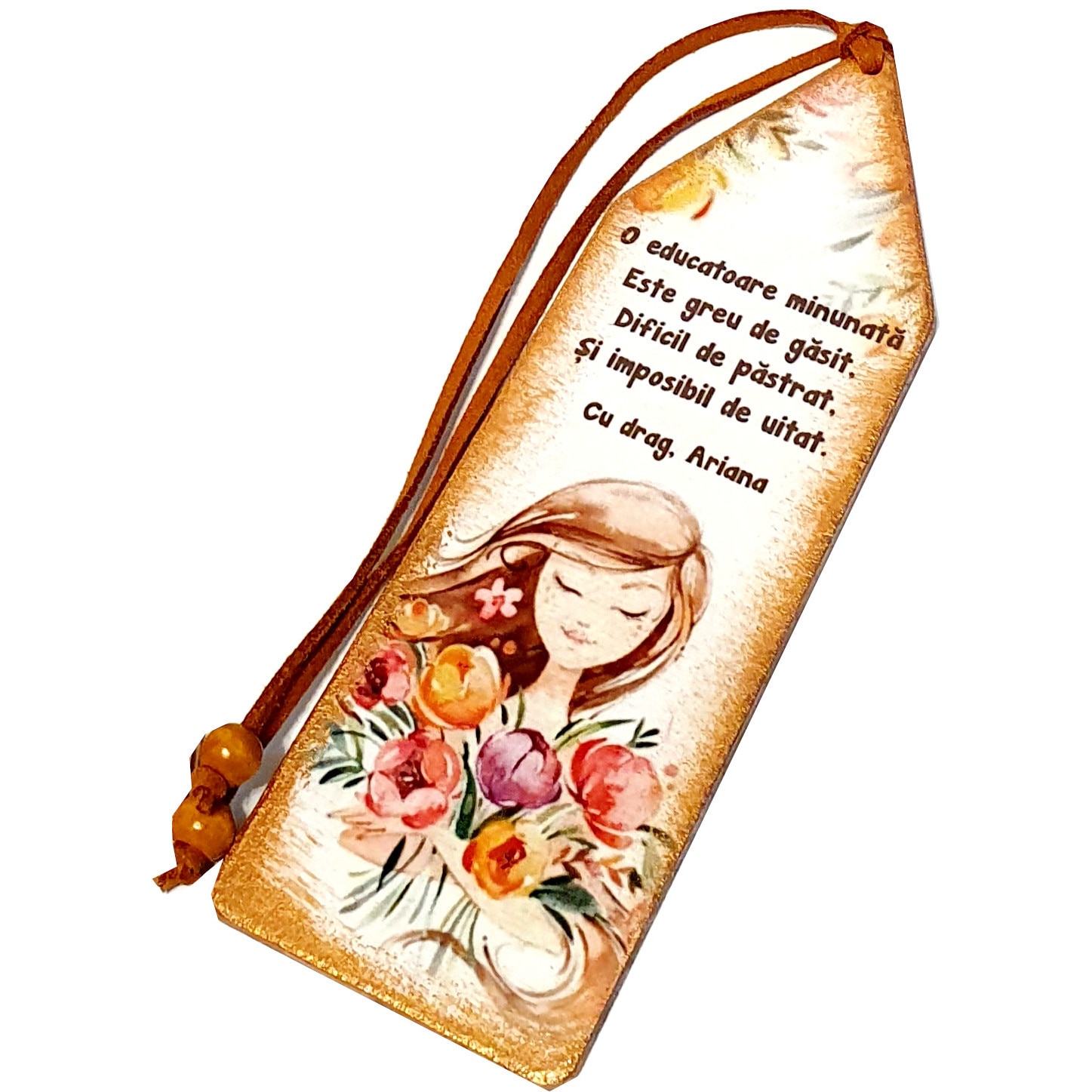 Semn de carte confectionat din lemn si decorat manual, personalizat ...