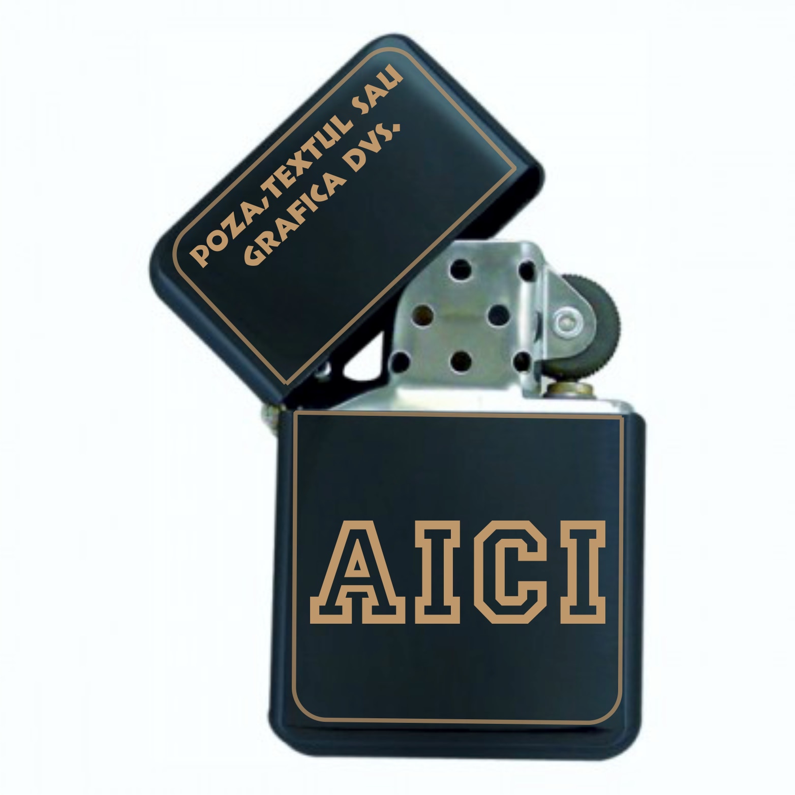 Bricheta metalica tip Zippo cu benzina, personalizare cu Poza, Textul ...