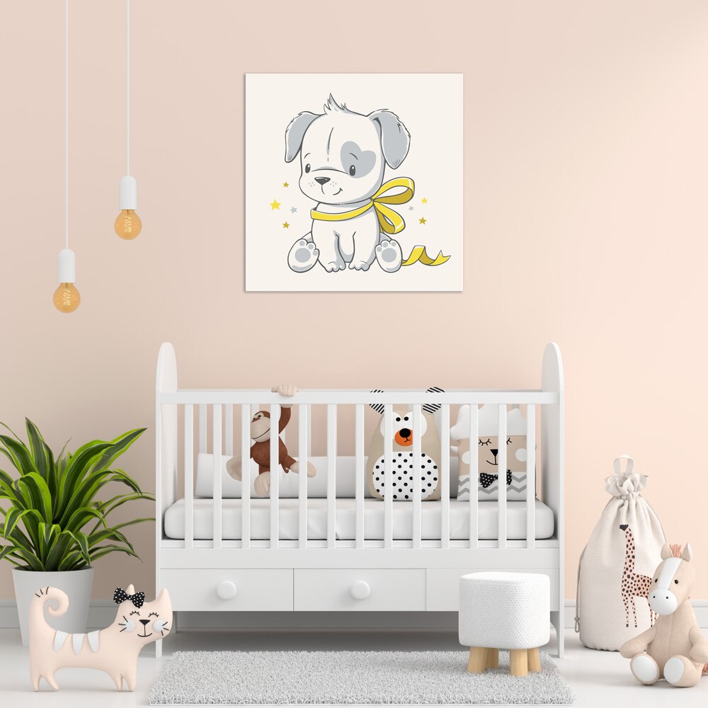 Pictura pentru copii pe panza, Catelus, 125x125 cm, Multicolor - eMAG.ro