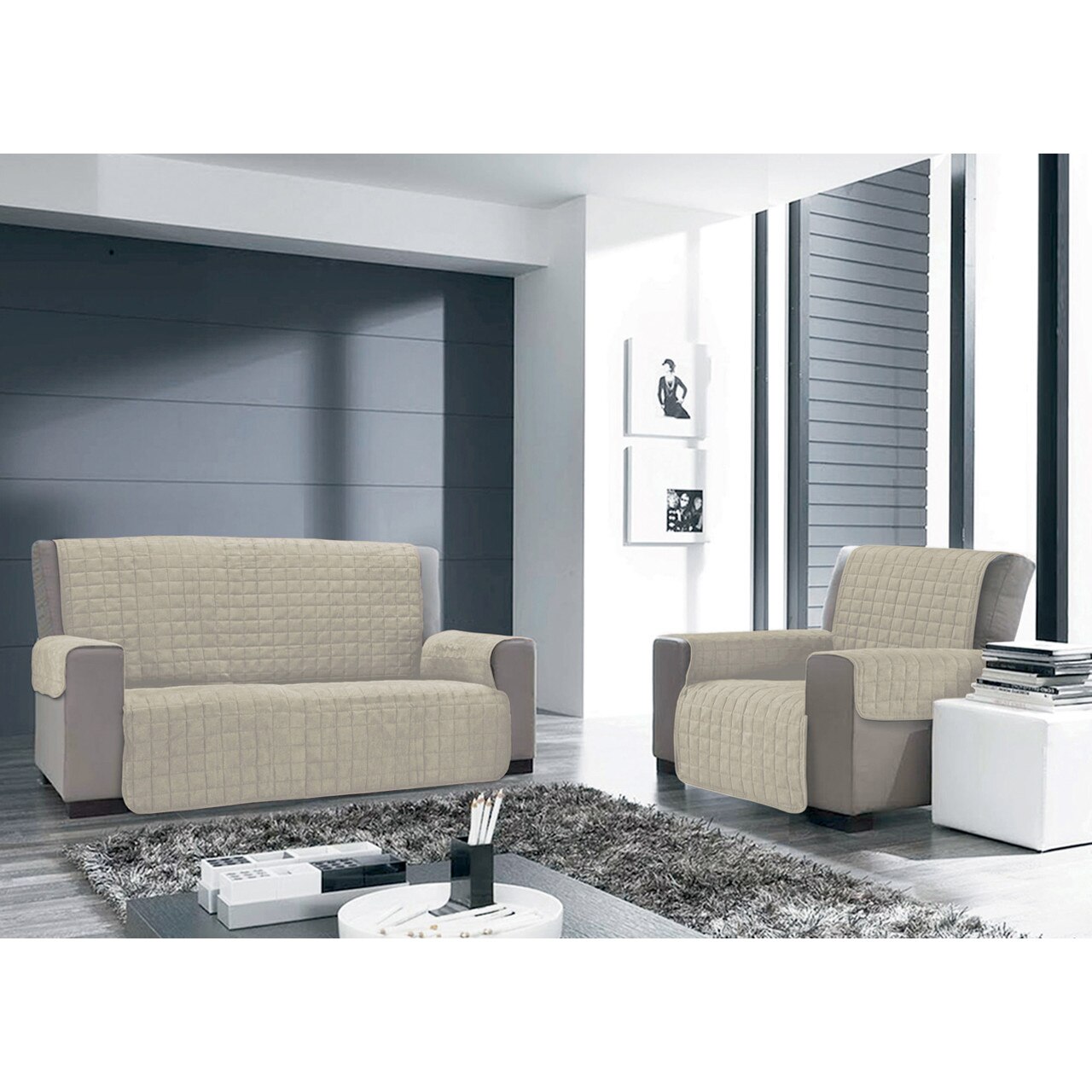 Husa canapea matlasata, Co.Ingros.Tex, Poliester, Model embosat, Bej ...