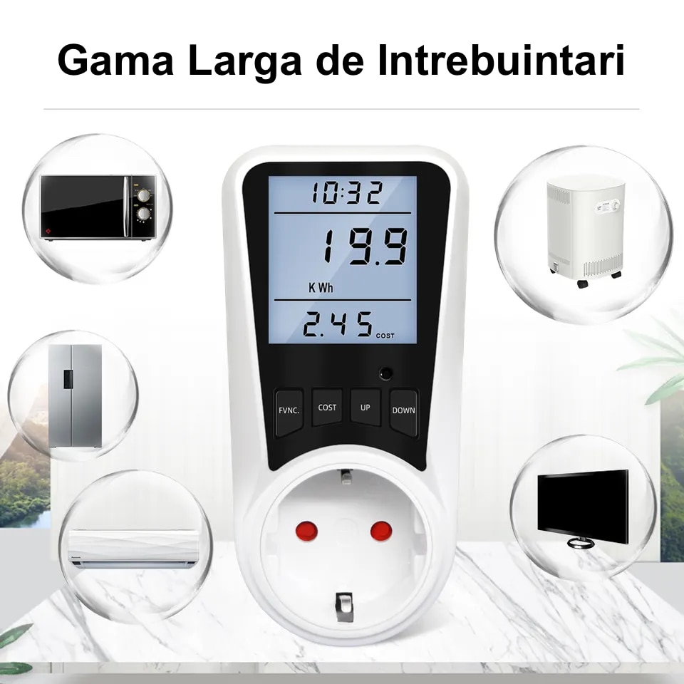 Priza cu Contor de Energie, Display Luminat LCD, Monitorizare Consum ...