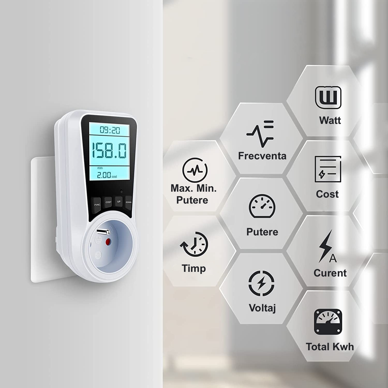 Priza cu Contor de Energie, Display Luminat LCD, Monitorizare Consum ...