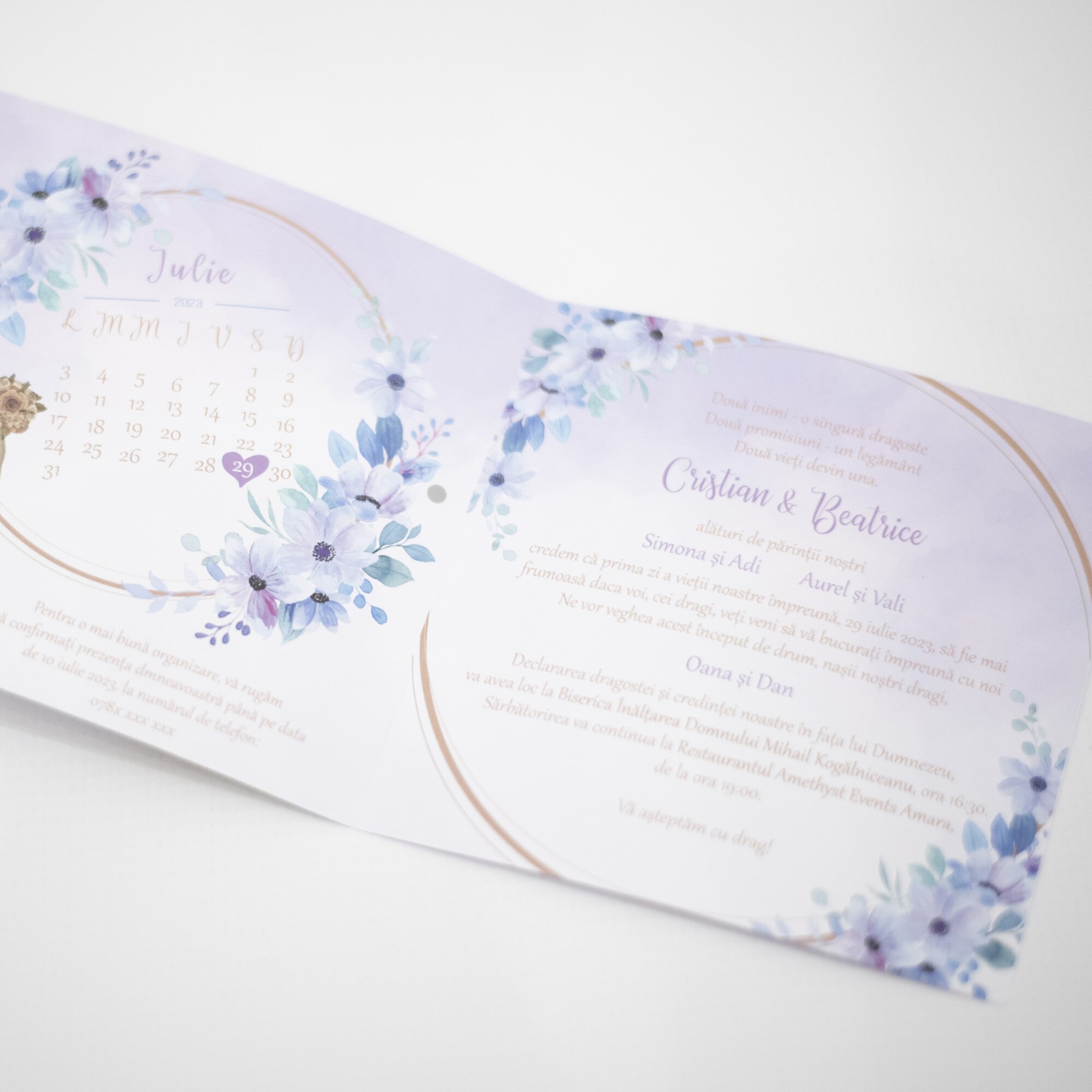 Invitatii nunta, miri, mov pastel, 14 x 14 cm, set 25 bucati - eMAG.ro