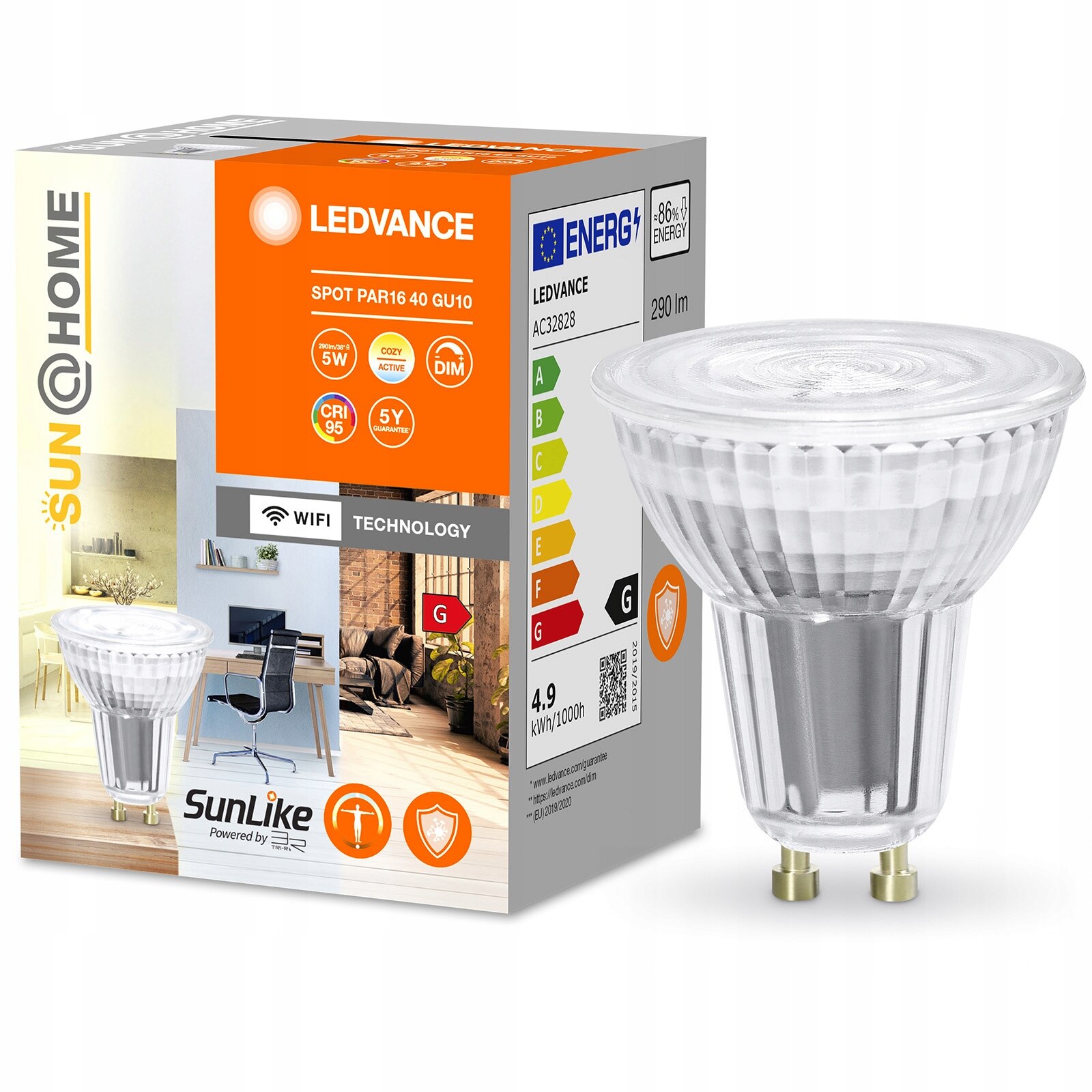 Bec LED, smart WiFi Ledvance, GU10, PAR16, 4.9W = 40W, 268lm, 2200 - 5000K - eMAG.ro