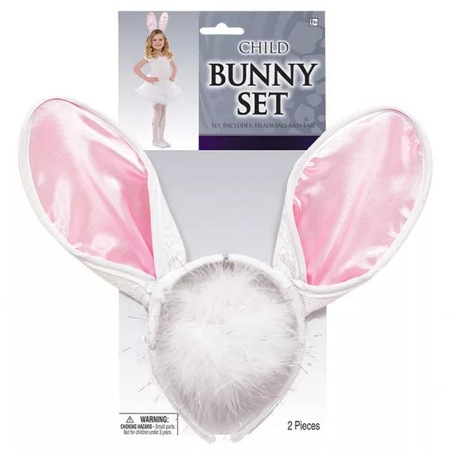 Set 2 accesorii pentru costum de iepuras, Amscan, Poliester, Alb/roz ...