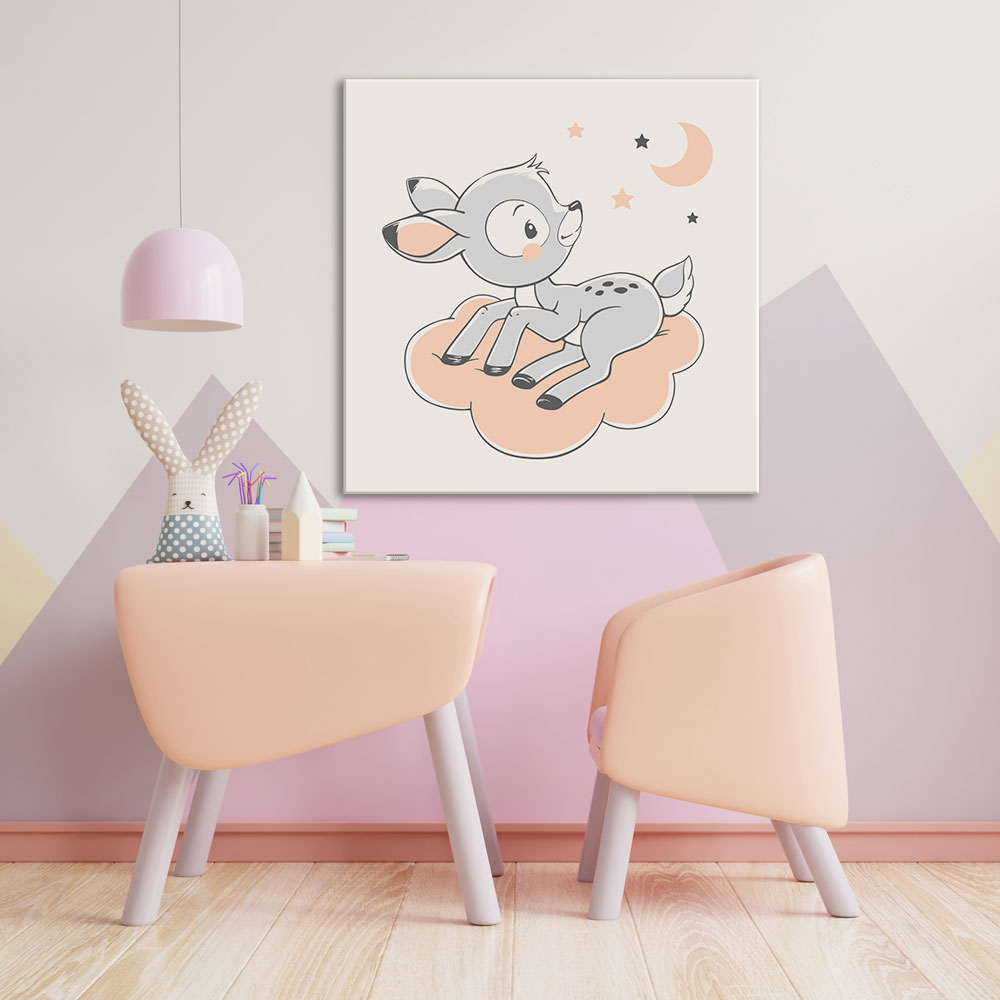Pictura pentru copii pe panza, Caprioara, 80x80 cm, Multicolor - eMAG.ro