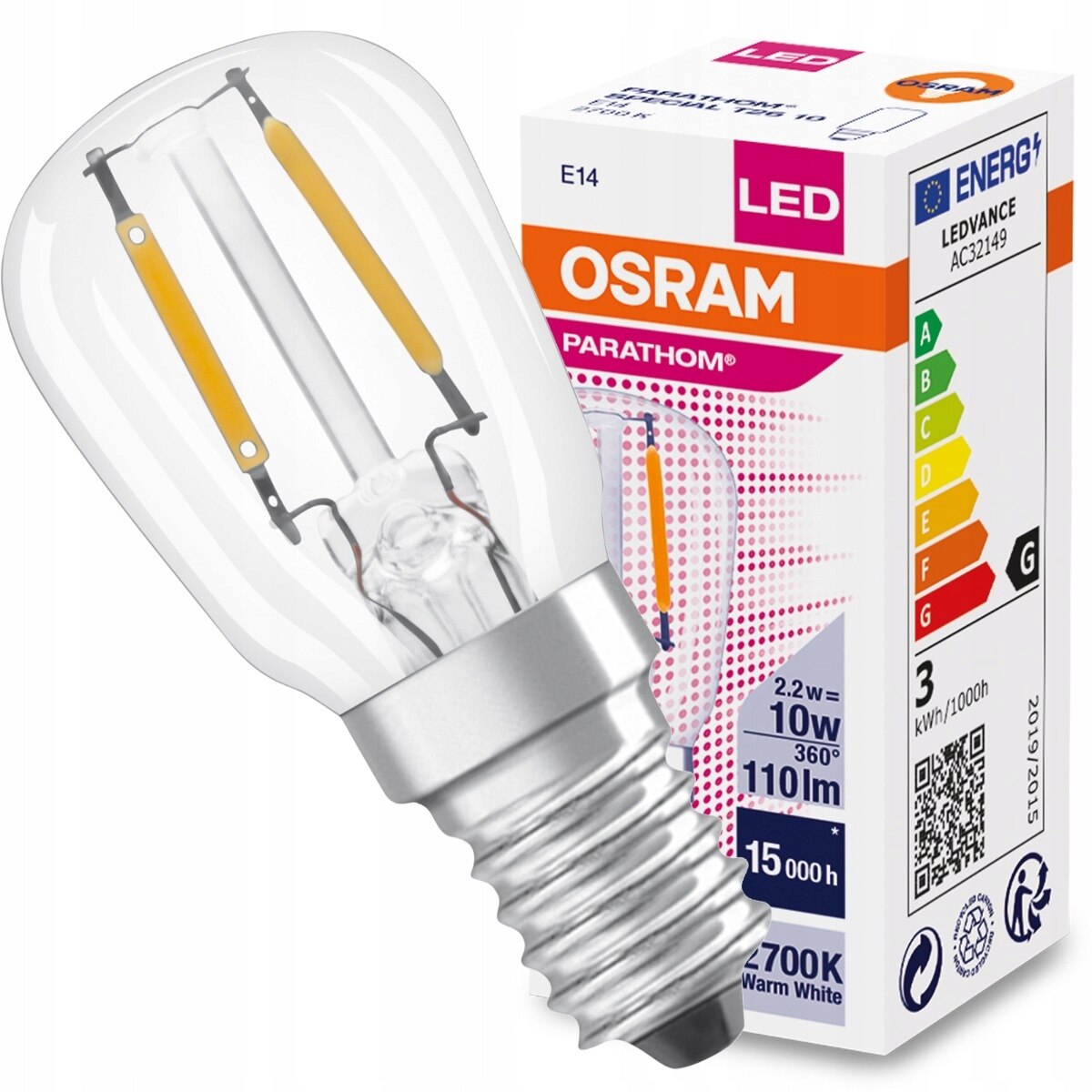 Bec LED Osram, Mini, E14, T26, 2.2W = 10W, 110lm, 2700K, Alb cald - eMAG.ro
