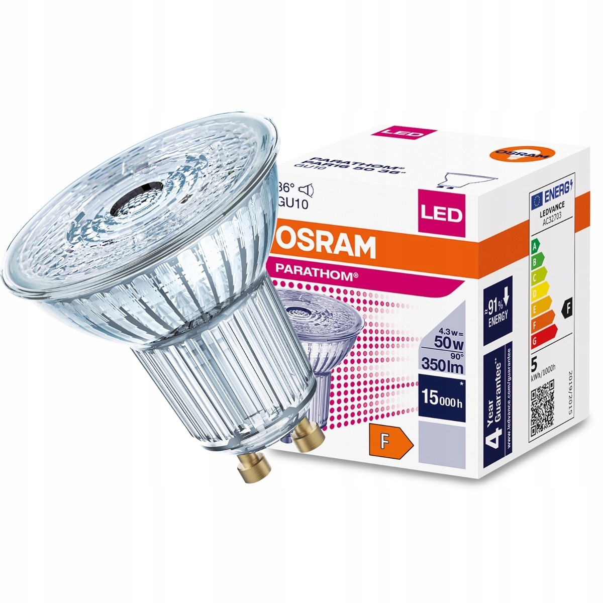 Bec LED Osram, GU10, PAR16 4.3W = 50W, 350 lm, 4000 K, Alb neutru - eMAG.ro