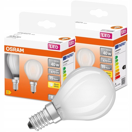 Set 2 bec LED, Osram, E14, P45, 4W = 40W, 470lm, 2700K, Alb cald - eMAG.ro
