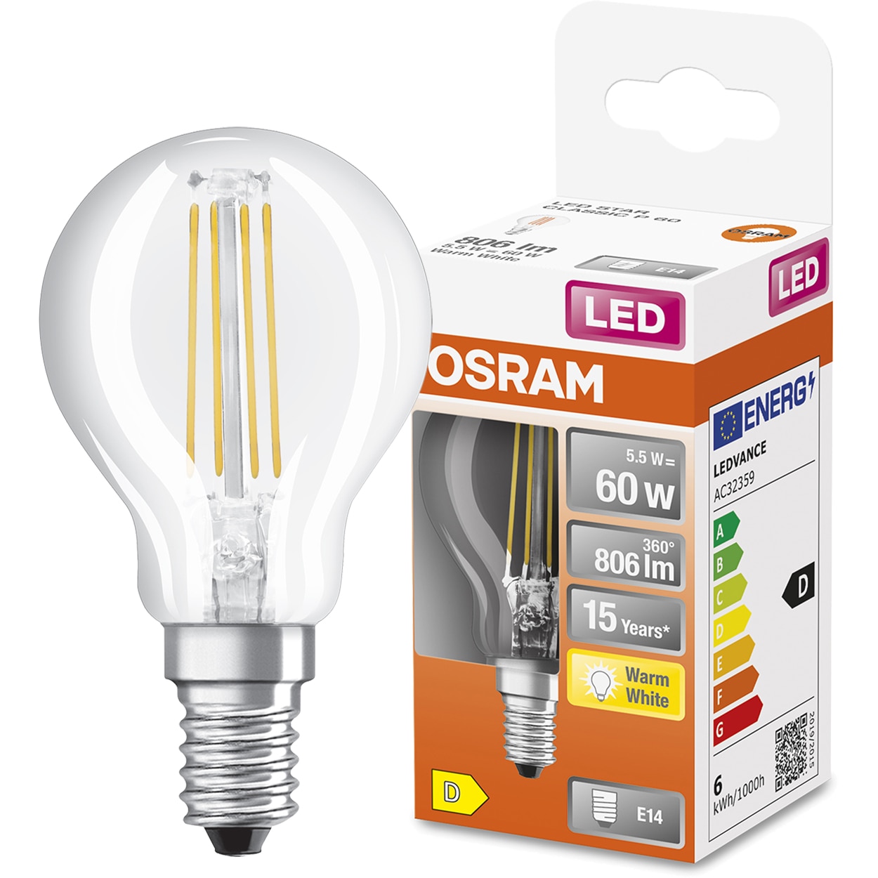 Bec LED Osram, E14, 5.5W = 60W, 2700K - eMAG.ro