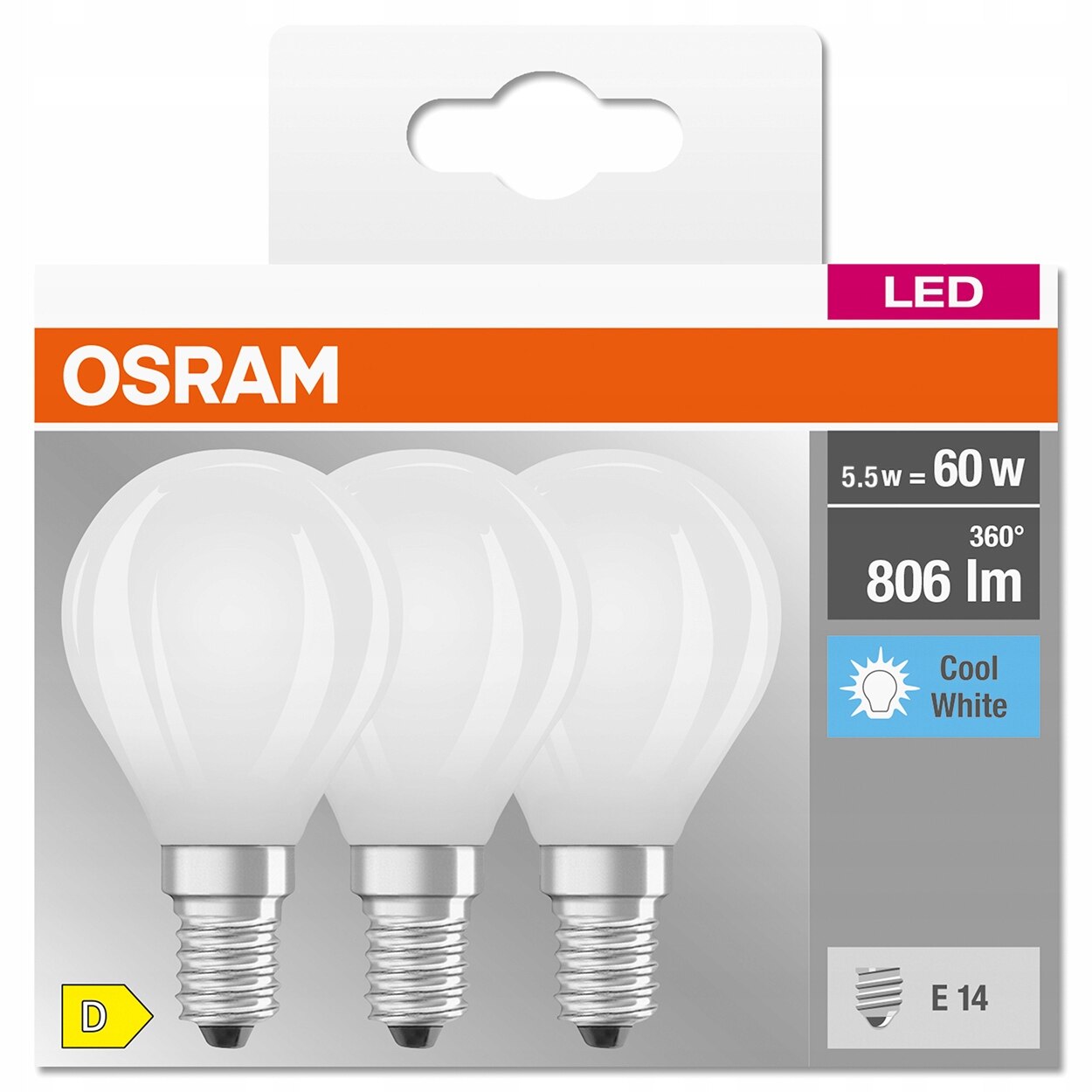 3x bec LED E14, Osram, 5.5W = 60W, 4000K - eMAG.ro