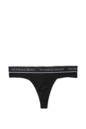 Chiloti tanga Victoria's Secret, Logo Cotton Thong Panty, Negri Mat, M ...