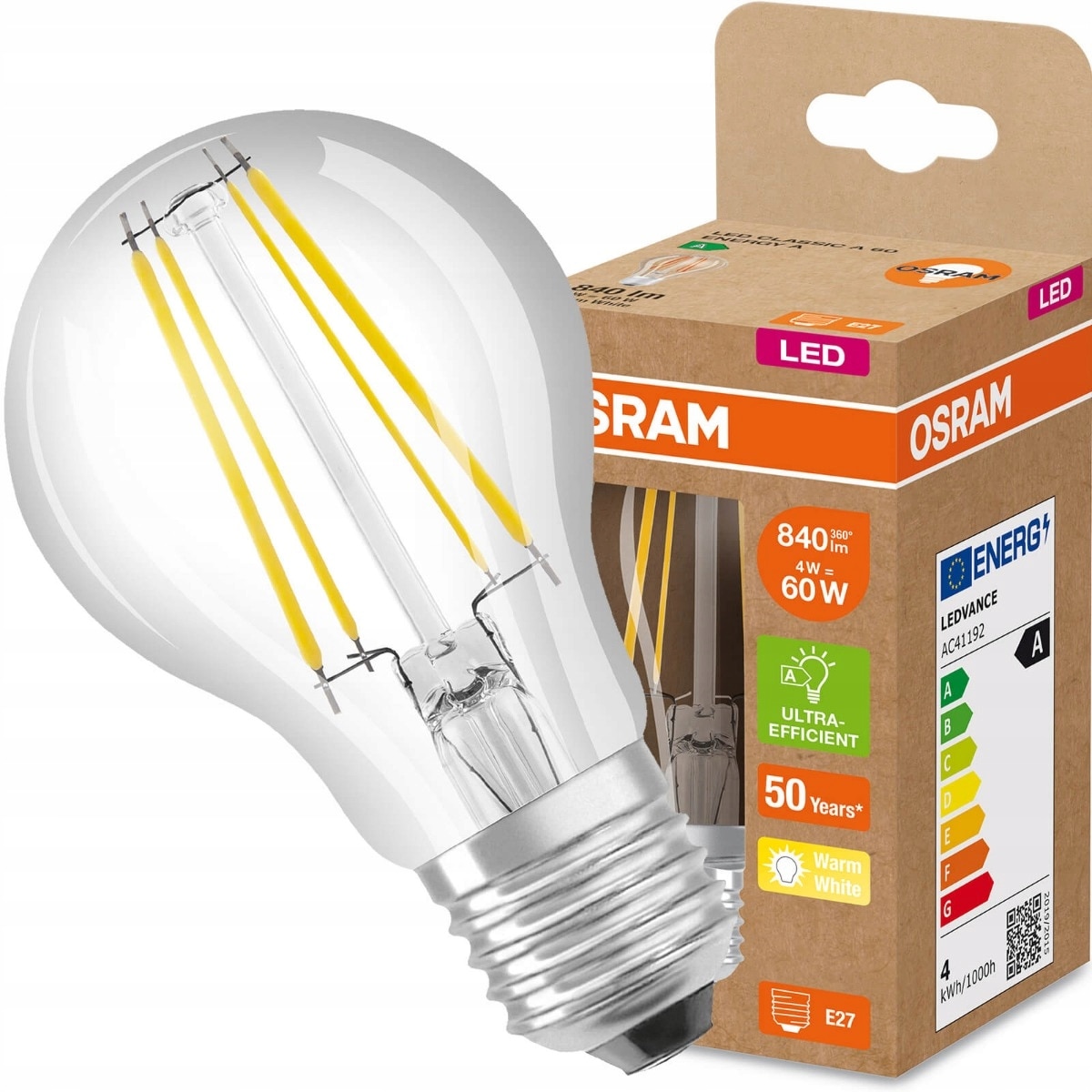Bec LED, Osram, A60, E27, 4W, 3000k, 210lm, Alb - eMAG.ro