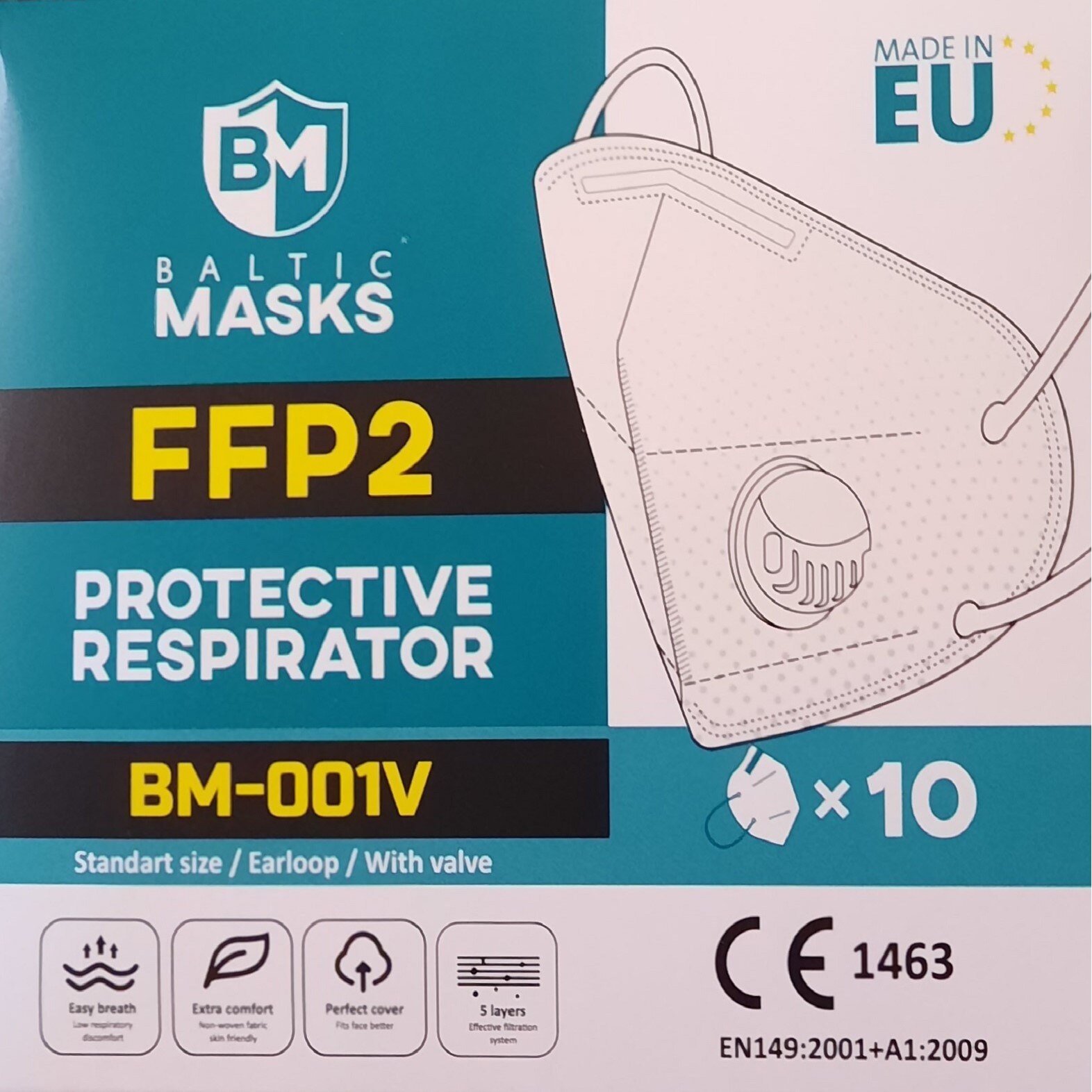 Set 5 masti de protectie respiratorie FFP2 cu valva - Baltic Masks BM ...