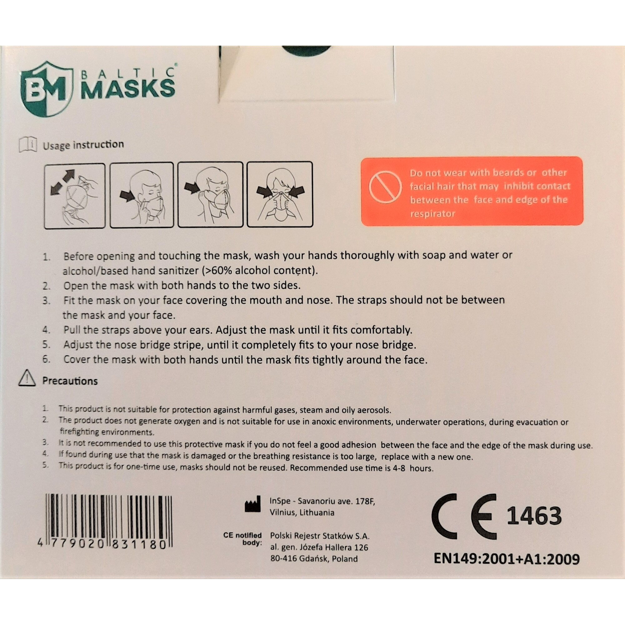 Set 5 masti de protectie respiratorie FFP2 cu valva - Baltic Masks BM ...