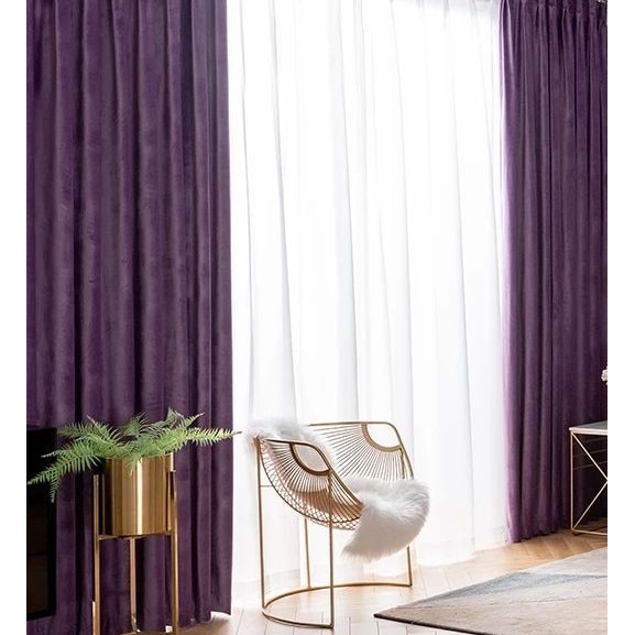 Set 2 bucati draperie SereDesign catifea culoare lila inchis, croita cu ...