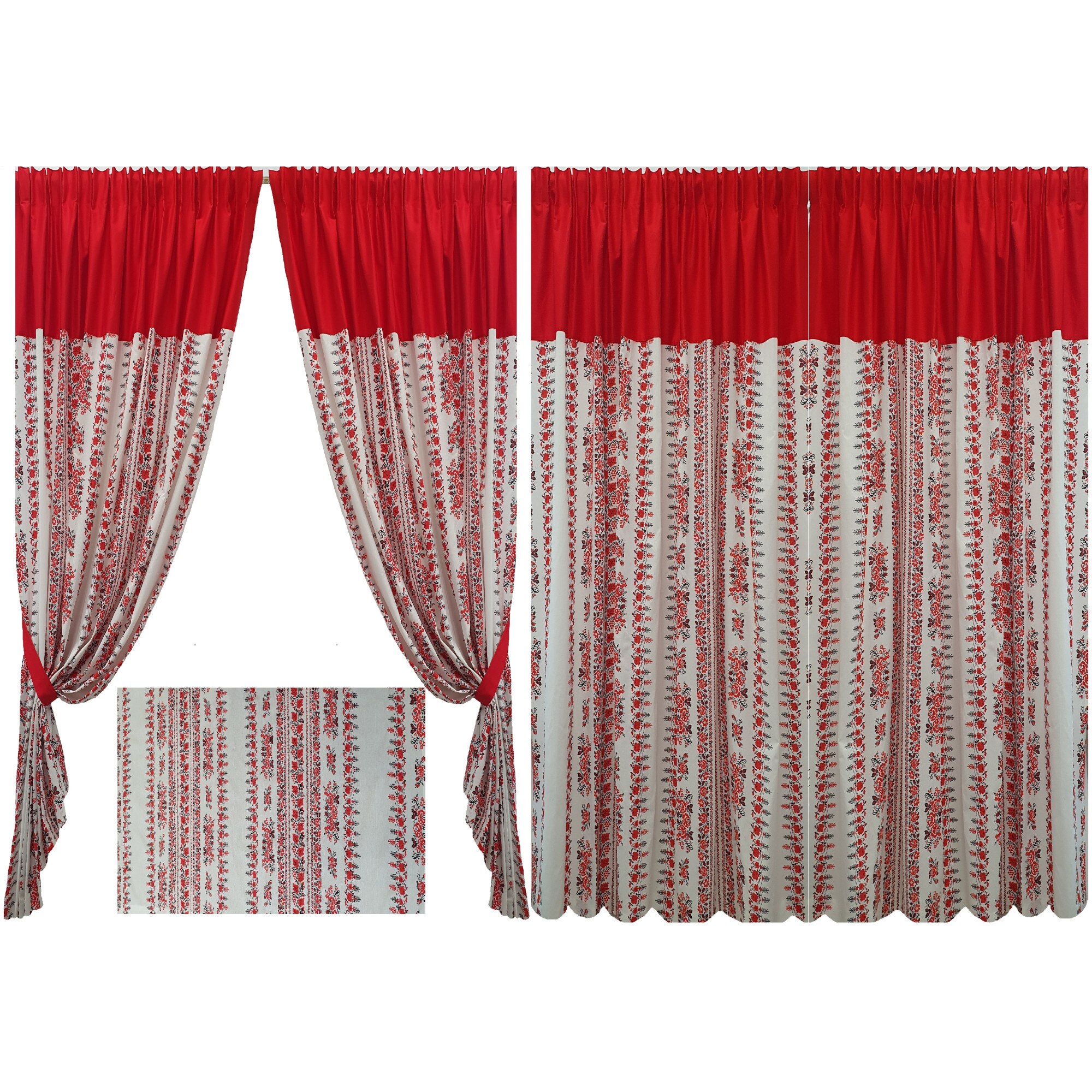 Set 2 draperii traditionale DECORINT pe rejansa cu bride DTB.01, rosu ...