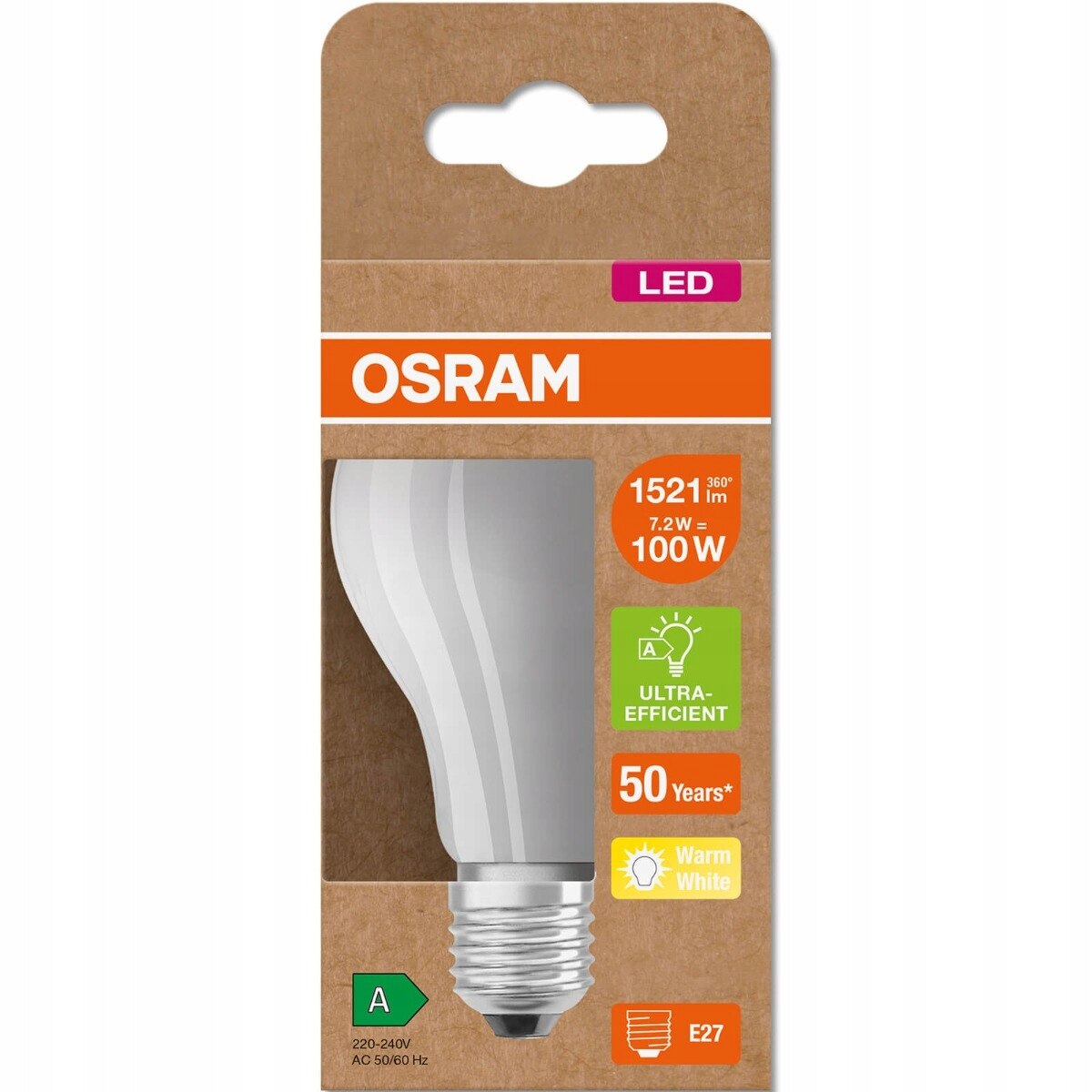 Bec LED, Osram, A60, E27, 7.2W, 3000K, 1521lm, Alb - eMAG.ro