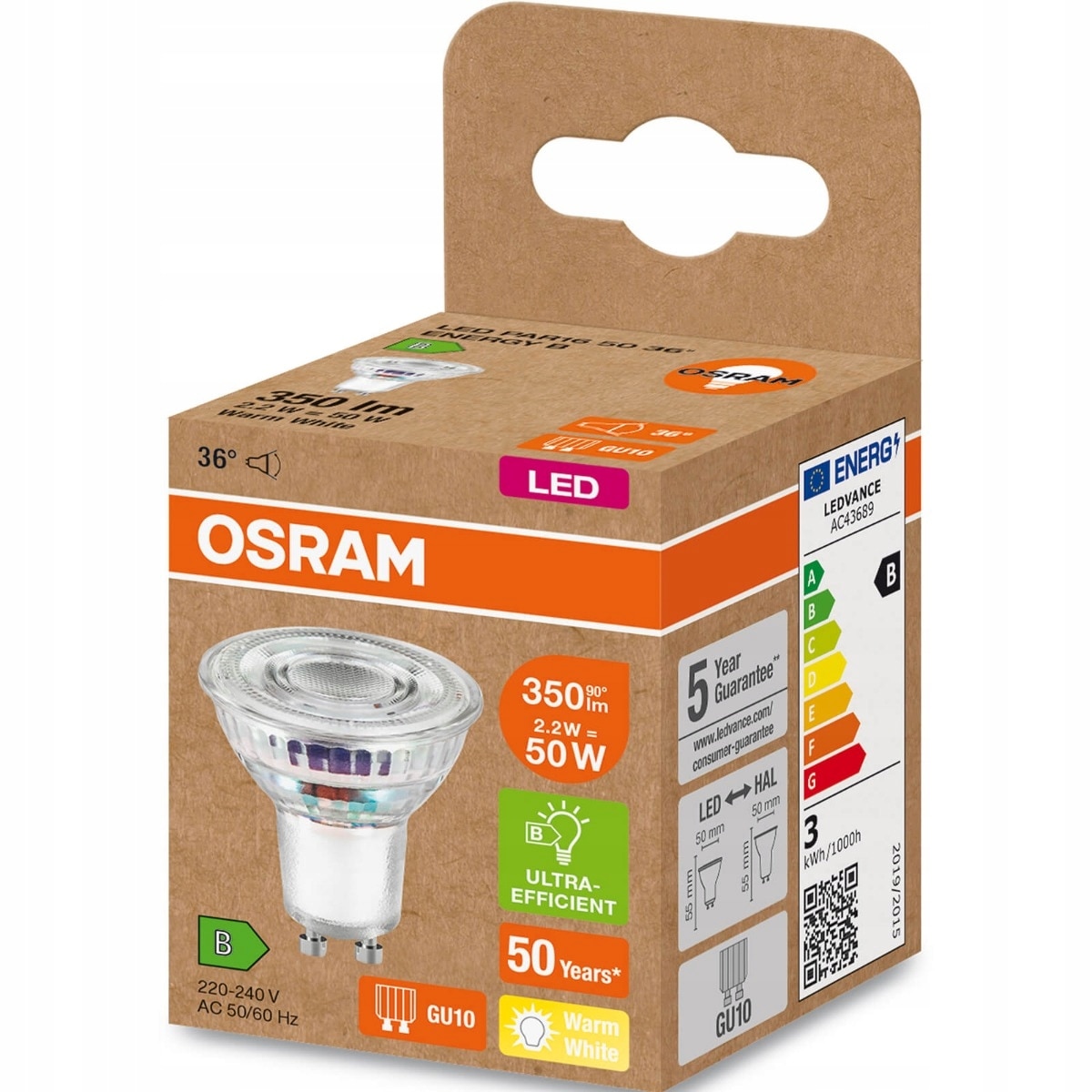Bec LED, Osram, GU10, 2.2W, 2700K, 350lm, Alb - eMAG.ro
