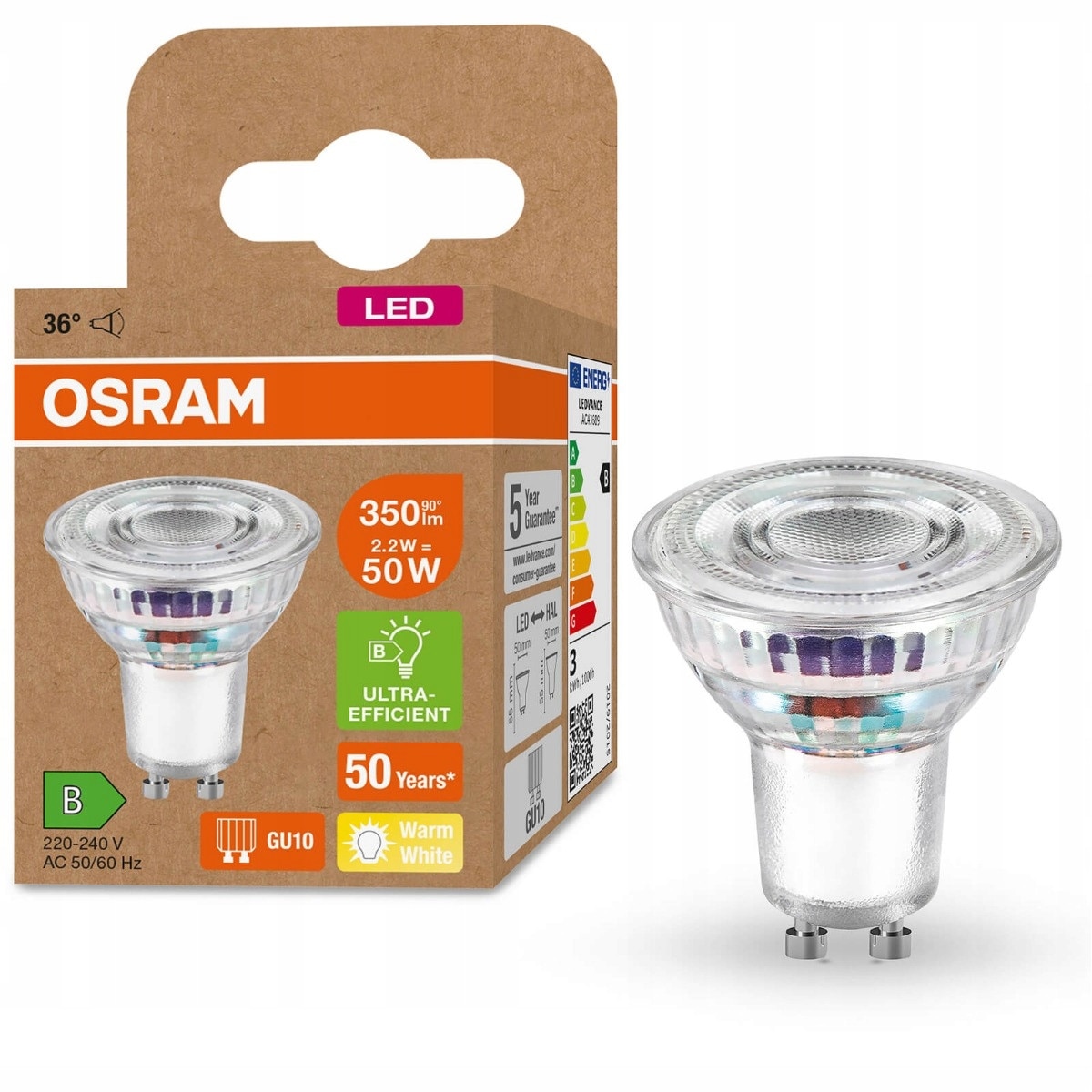 Bec LED, Osram, GU10, 2.2W, 2700K, 350lm, Alb - eMAG.ro