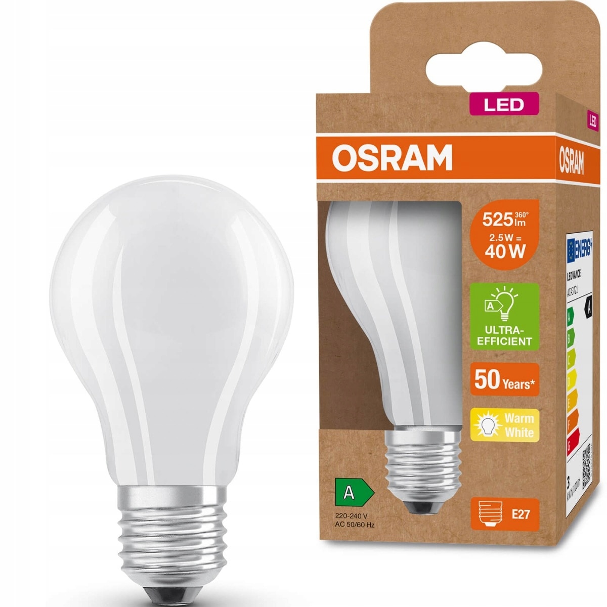 Bec LED, Osram, A60, E27, 2.5W, 3000K, 210lm, Alb - eMAG.ro