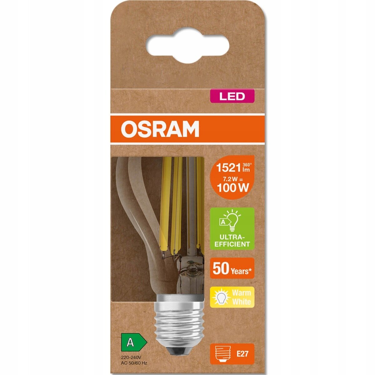 Bec LED, Osram, A60, E27, 7.2W, 3000K, 1521lm, Transparent - eMAG.ro