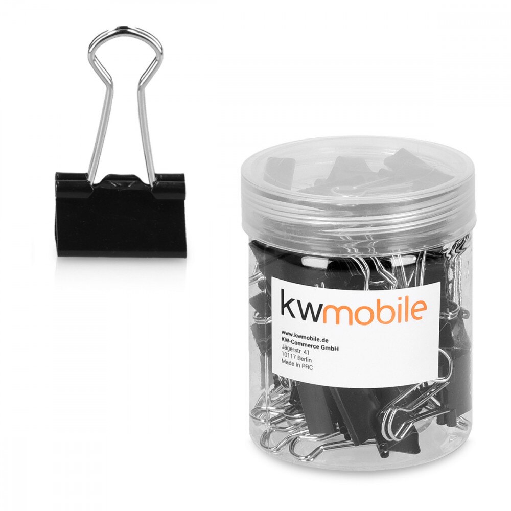 Set 50 Clipsuri pentru documente 19 mm, Kwmobile, Negru, Metal, 49442. ...