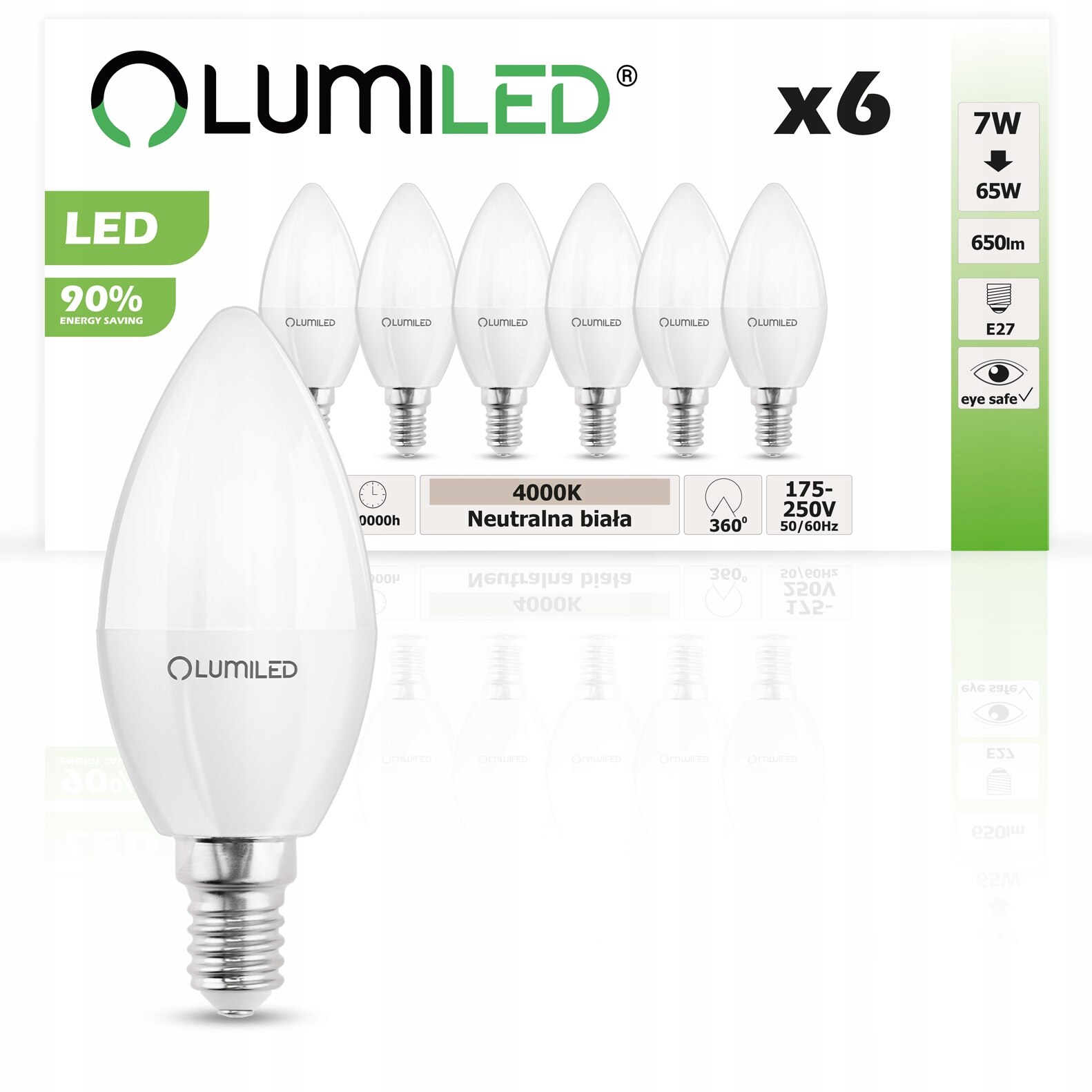 Set 6x Becuri LED, Lumiled, E14, 7W = 65W, 650lm, 4000K, Alb neutru ...