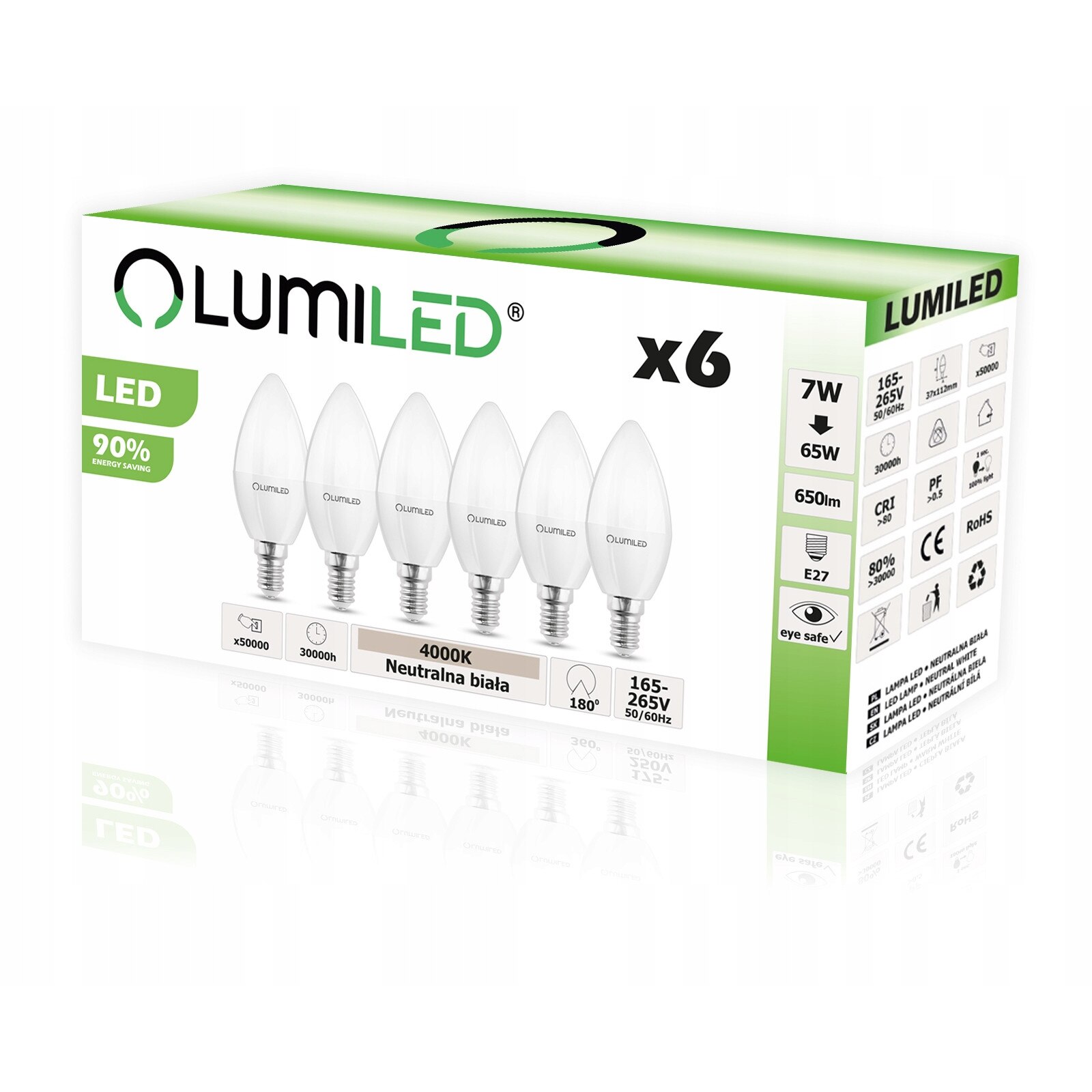 Set 6x Becuri LED, Lumiled, E14, 7W = 65W, 650lm, 4000K, Alb neutru ...