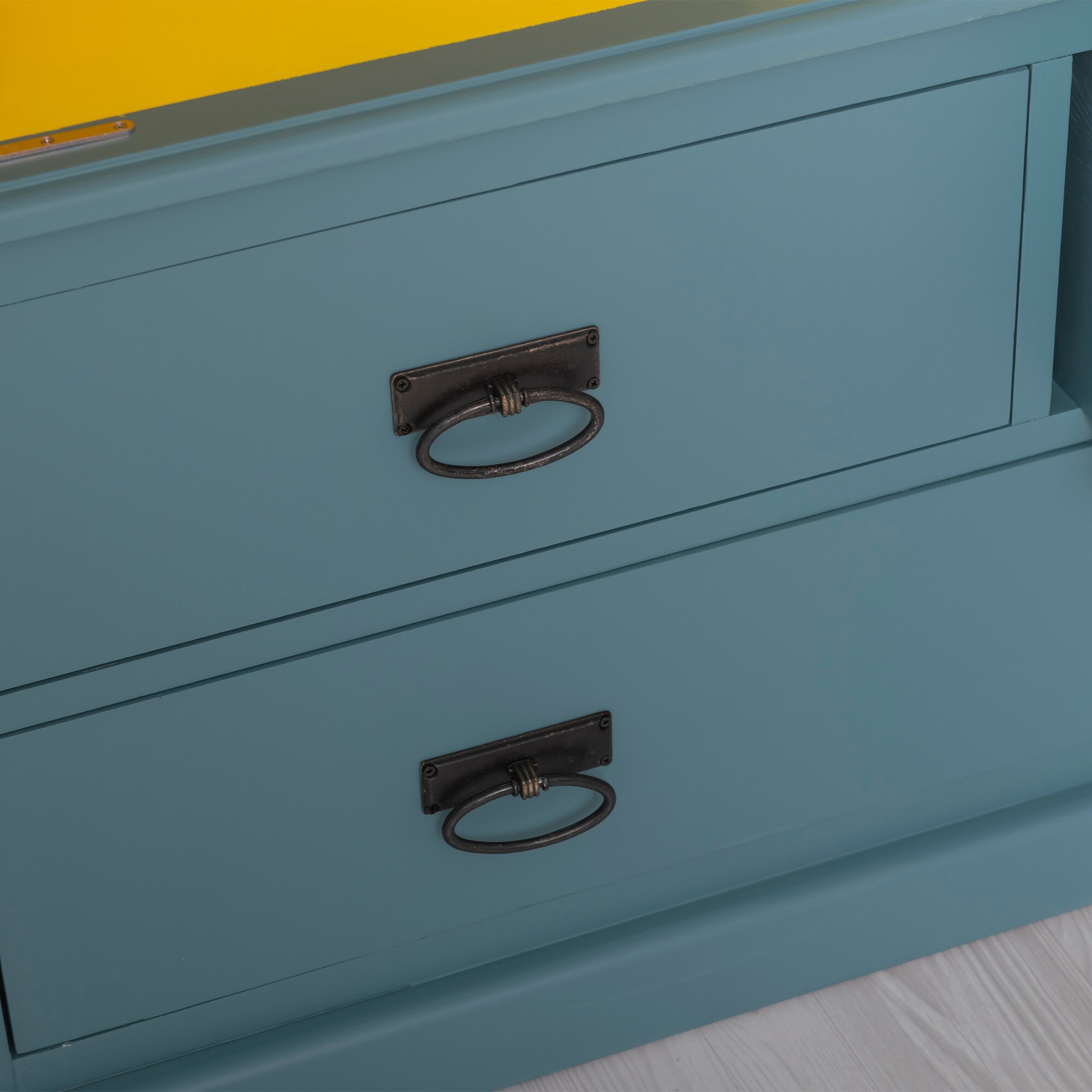 Dulap cu 2 usi si 3 sertare, culoare exterior turcoaz, culoare interior ...