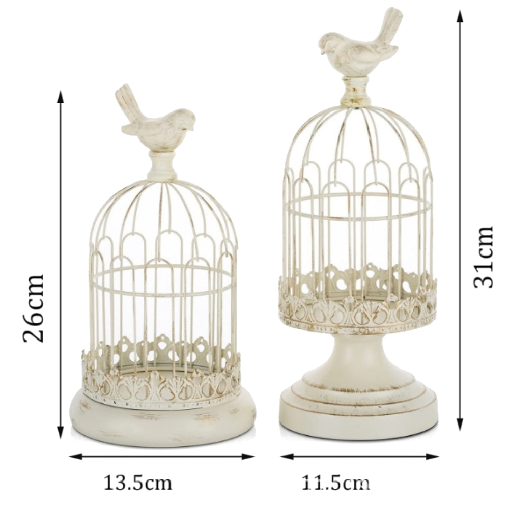 Suport lumanari, set 2 piese, forma colivie, alb, vintage, din metal ...