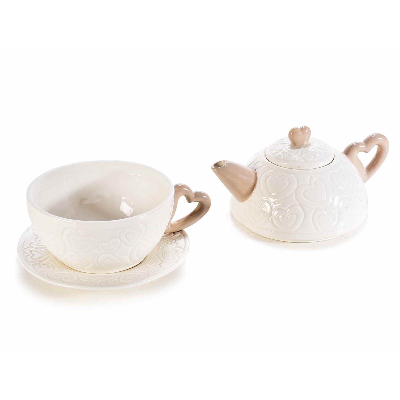 Set ceainic cu ceasca din portelan alb crem 14 cm x 12 cm x 12 h - eMAG.ro