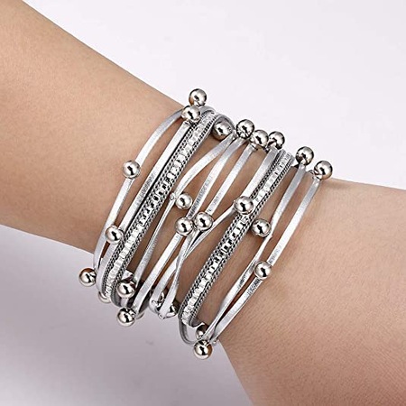 Bratara dama, NAIRAM, piele multistrat, argintie - eMAG.ro